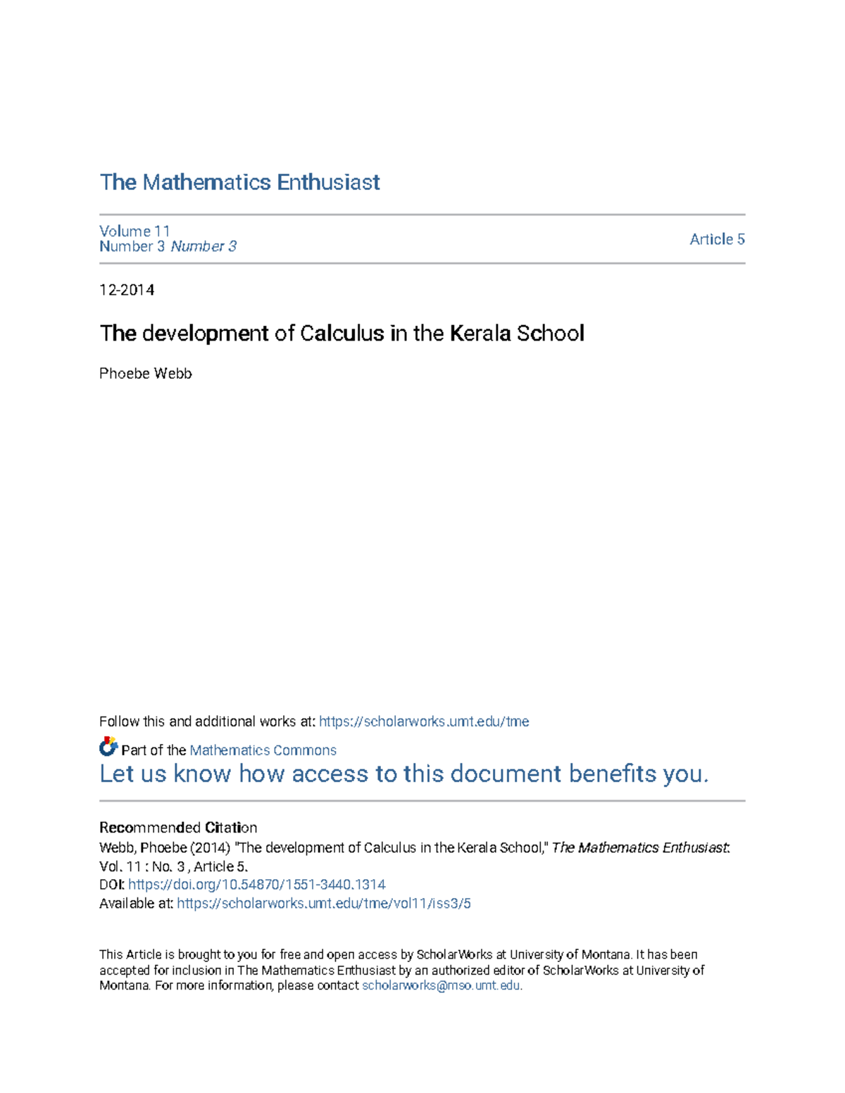 The development of Calculus in the Kerala School - umt/tme Part of the ...