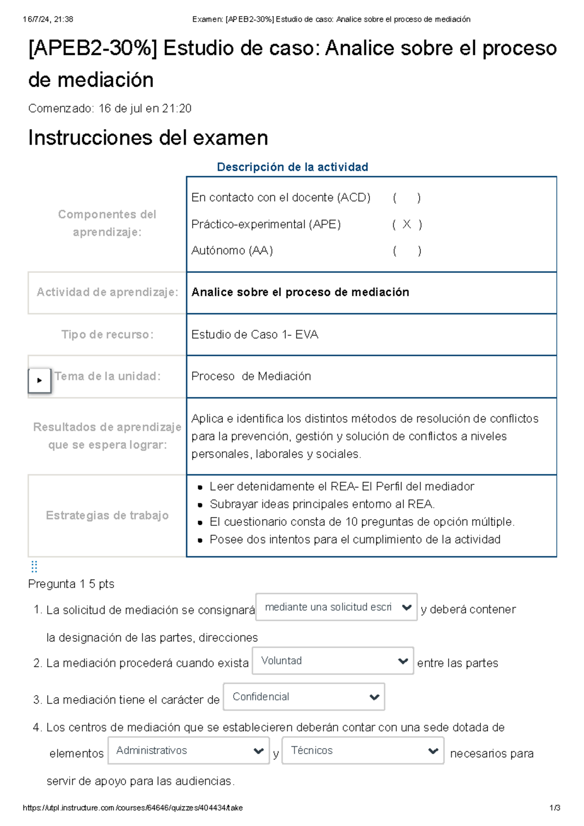 Examen_ [APEB2-30%] Estudio de caso_ Analice sobre el proceso de mediación - [APEB2-30%] Estudio ...