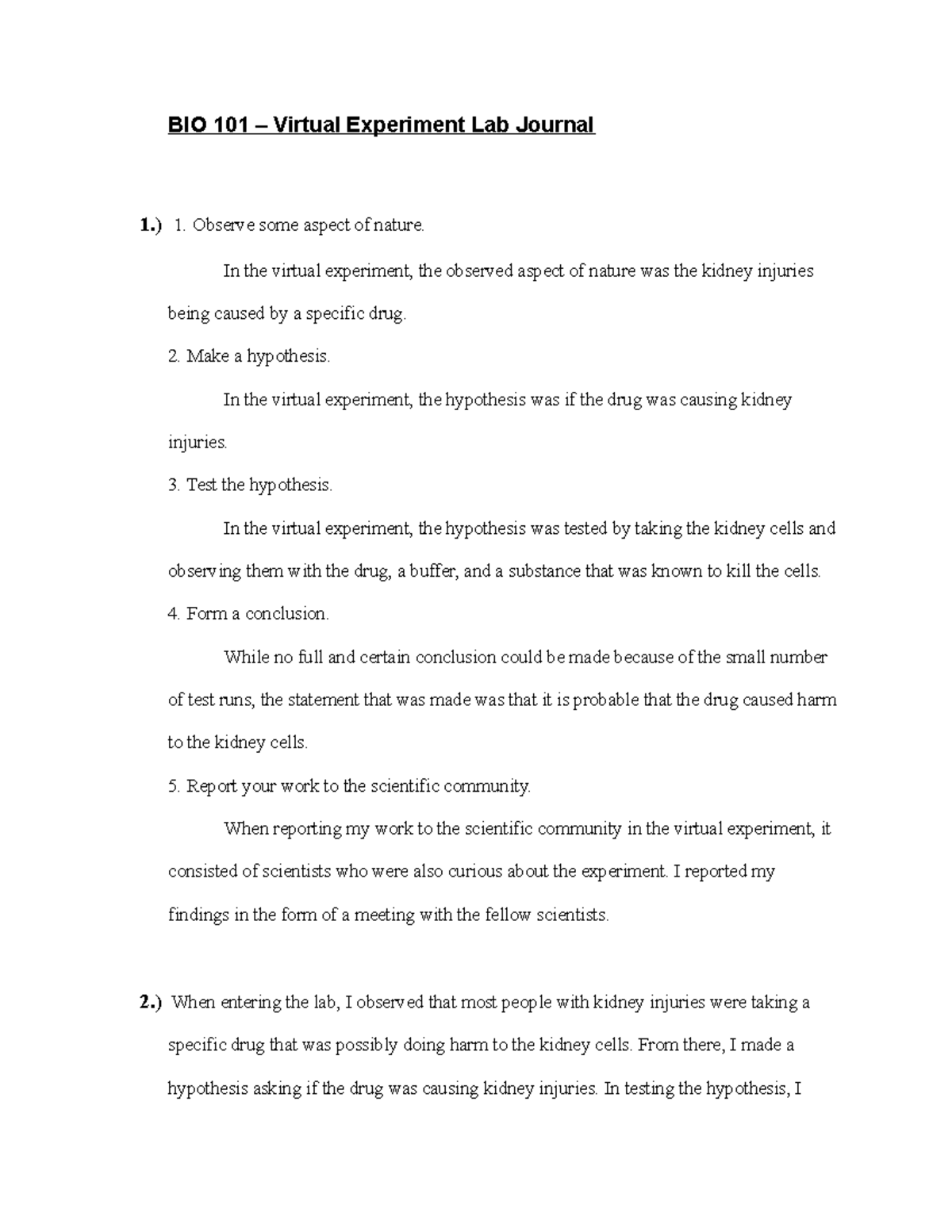 BIO 101 - Virtual Experiment Lab Journal - BIO 101 – Virtual Experiment ...