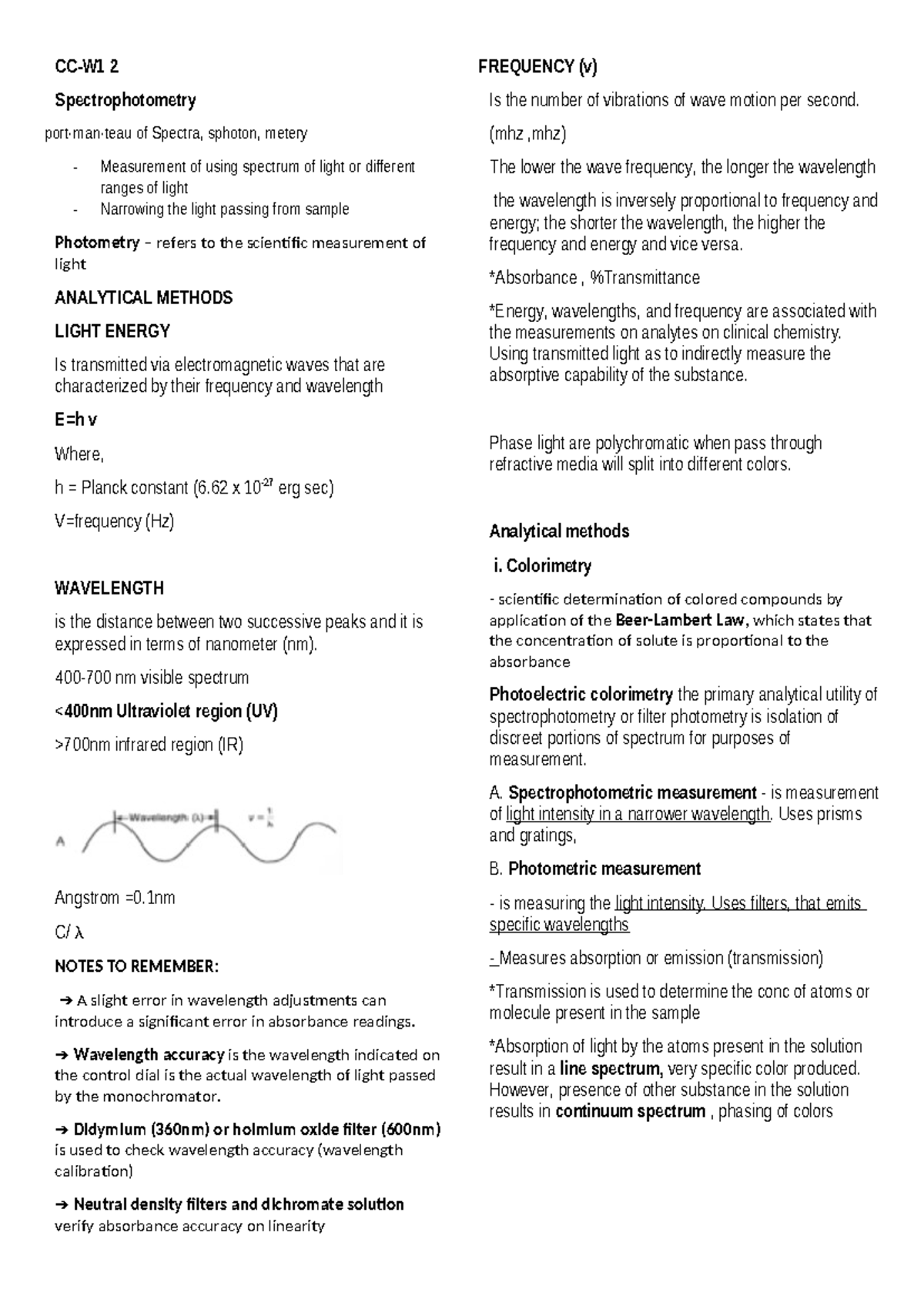 CC1 LEC W2- Spectrophotometer - CC-W1 2 Spectrophotometry port·man·teau of Spectra, sphoton ...