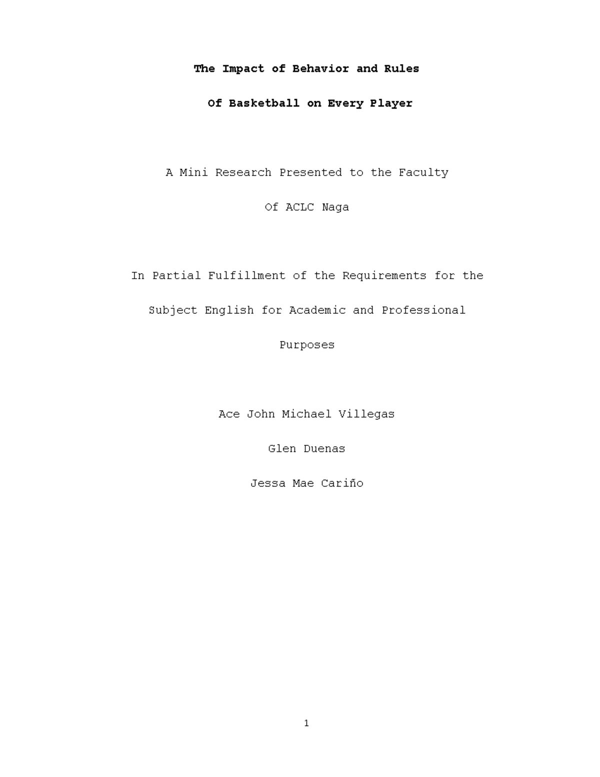 mini Research format - The Impact of Behavior and Rules Of Basketball ...