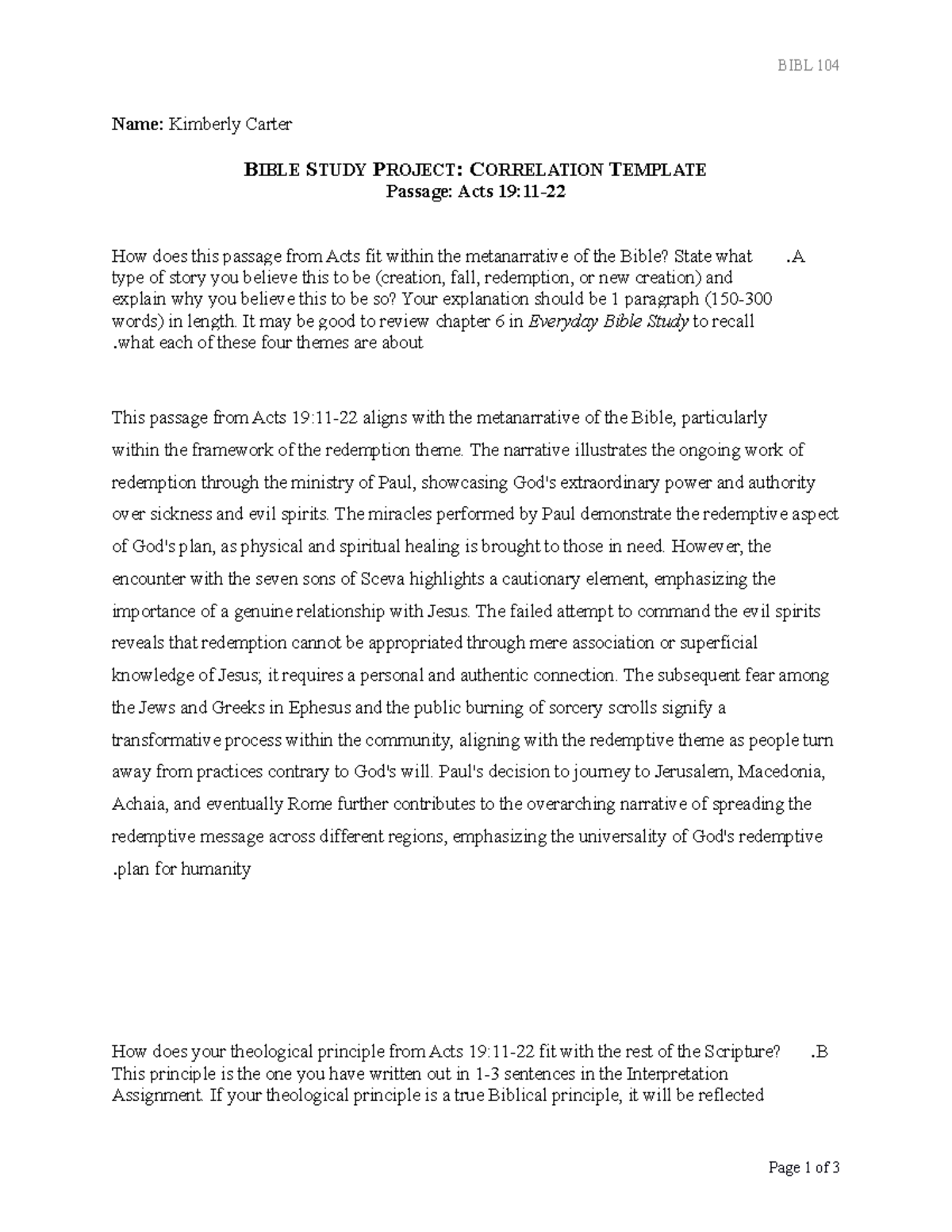 Nov 20 Bible Study Project Correlation Completed - BIBL 104 Name ...