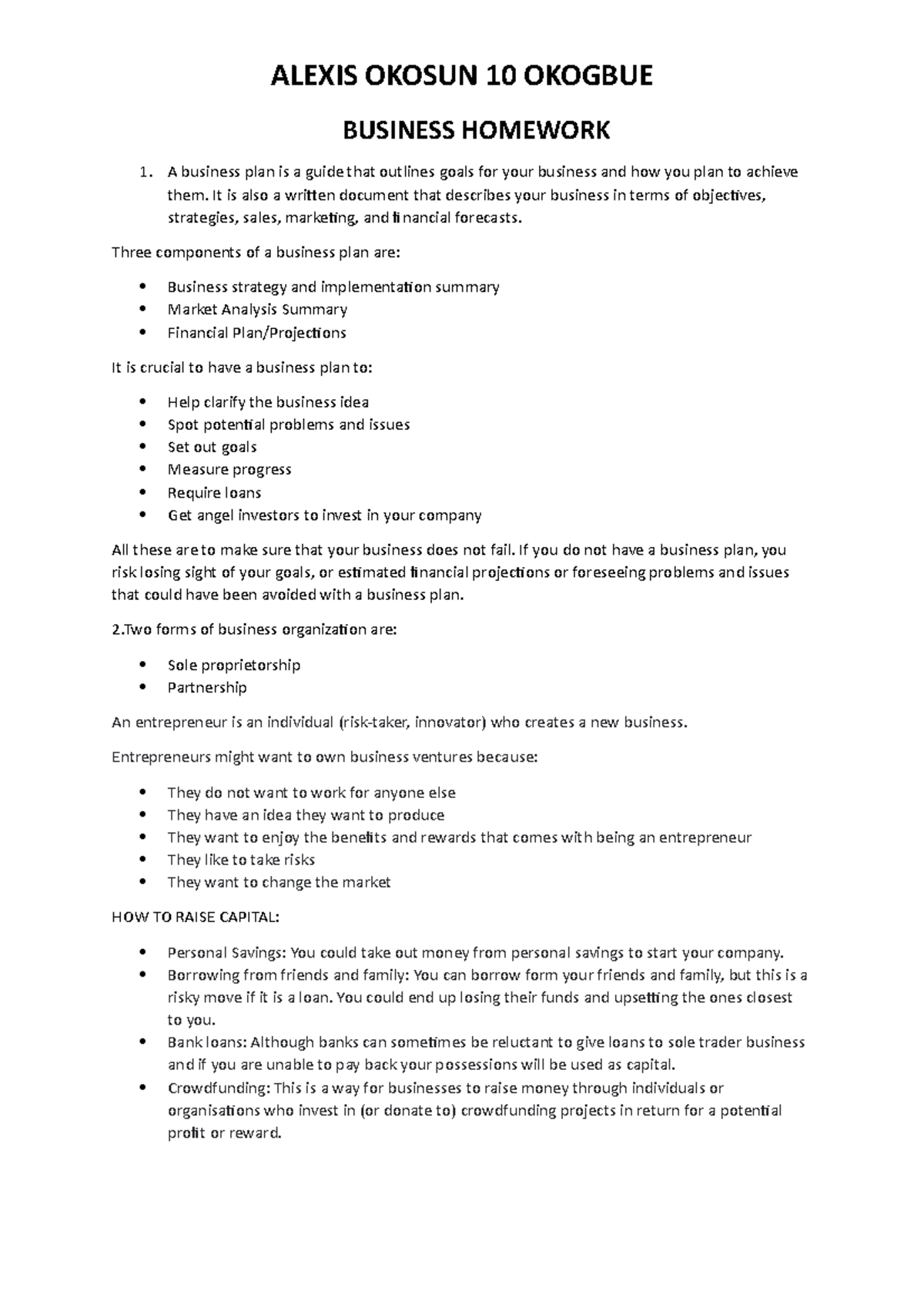 Business Homework - theory of know notes - ALEXIS OKOSUN 10 OKOGBUE ...