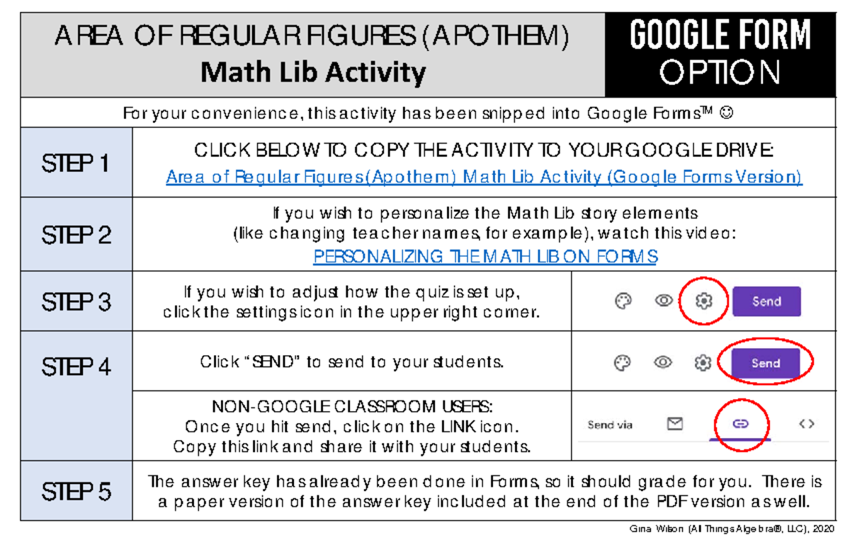 Google Forms Link - Area of Regular Figures (Apothem) Math Lib - AREA O ...