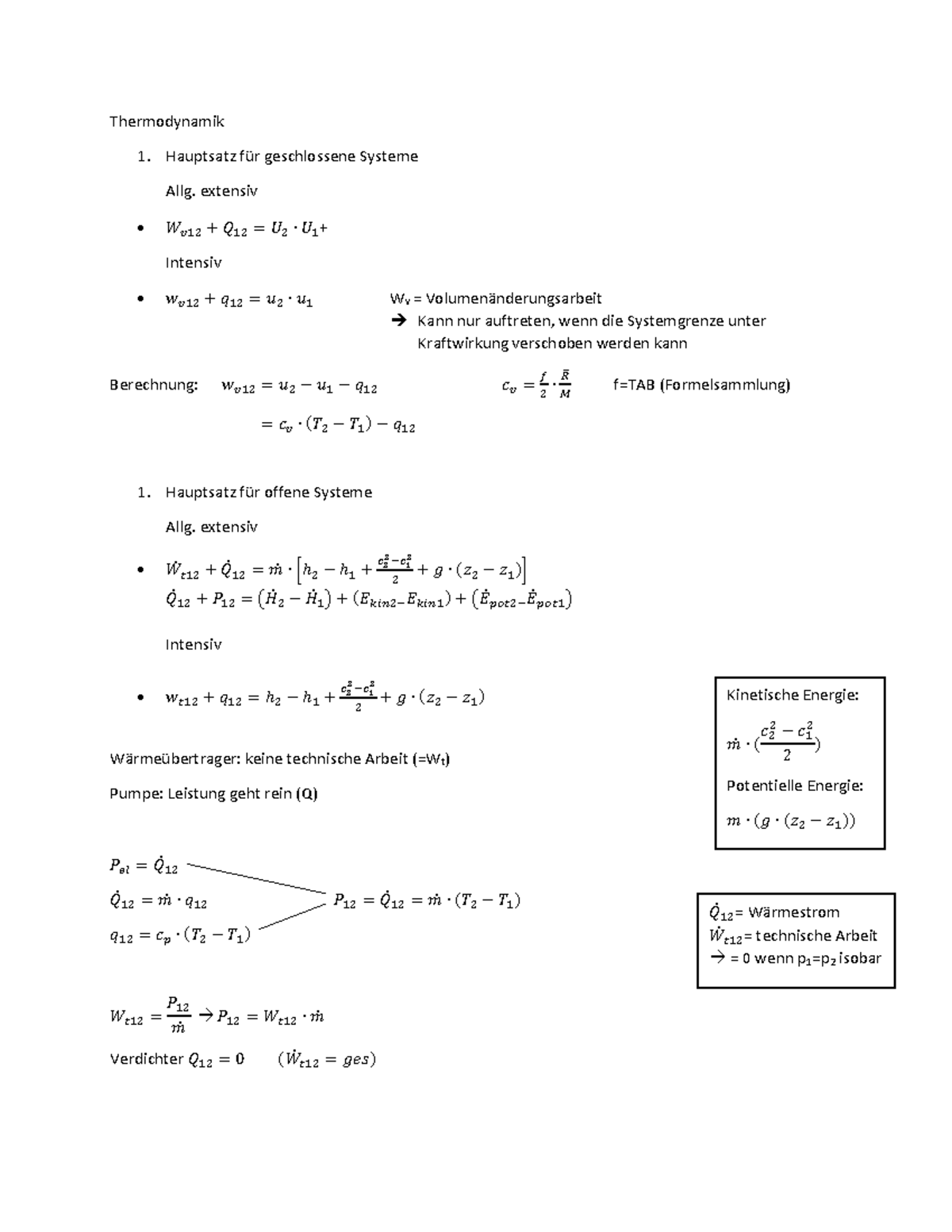 Thermodynamik Formeln - Thermodynamik 1. Hauptsatz für geschlossene ...