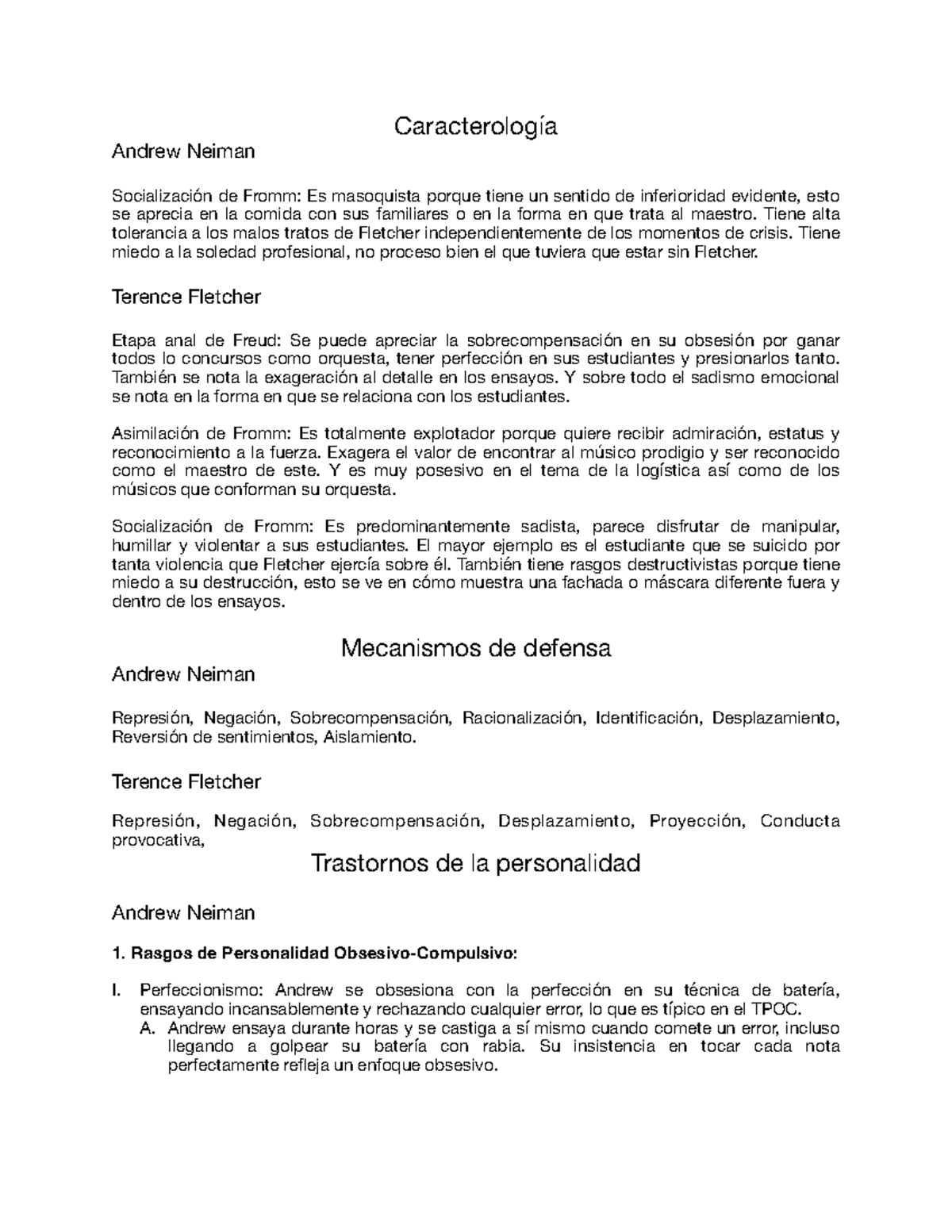 Debate - Salud mental. Whiplash - Caracterología Andrew Neiman ...