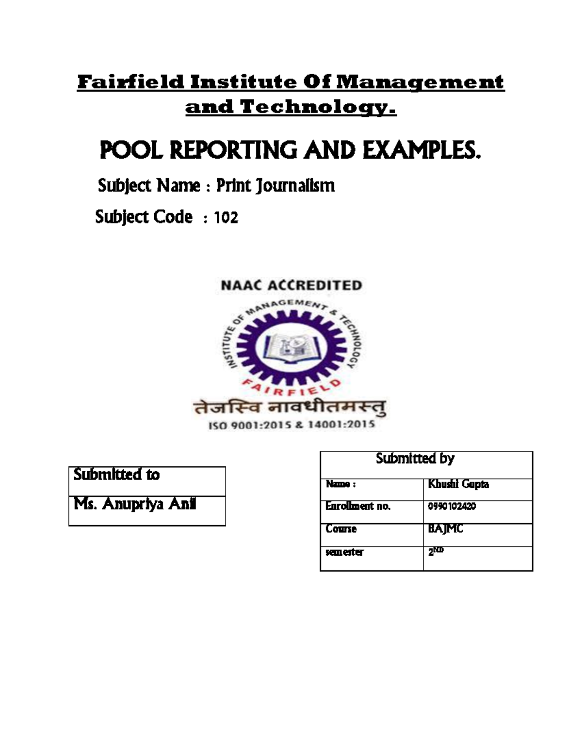 SEMESTER FILES! - Fairfield Institute Of Management and Technology ...