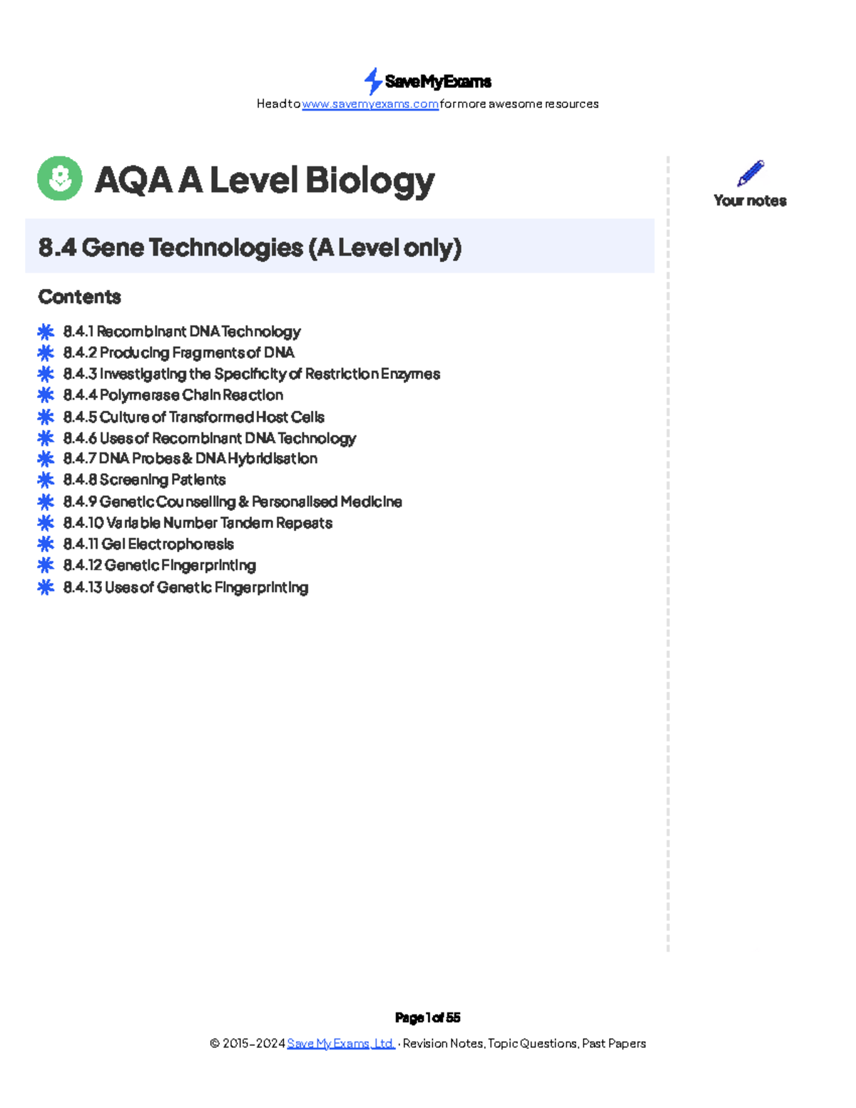 Chapter 4 - gene tech - Page 1 of 55 AQA A Level Biology 8 Gene ...