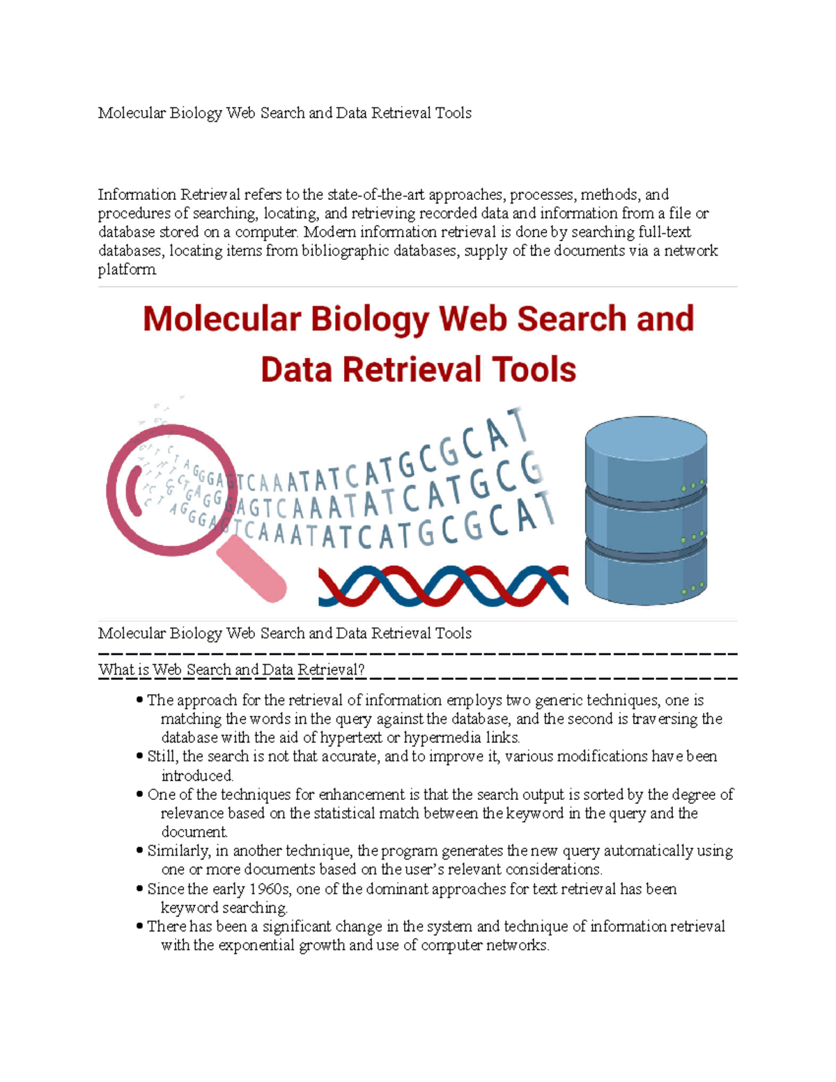 Molecular Biology Web Search and Data Retrieval Tools - Molecular Biology Web Search and Data ...