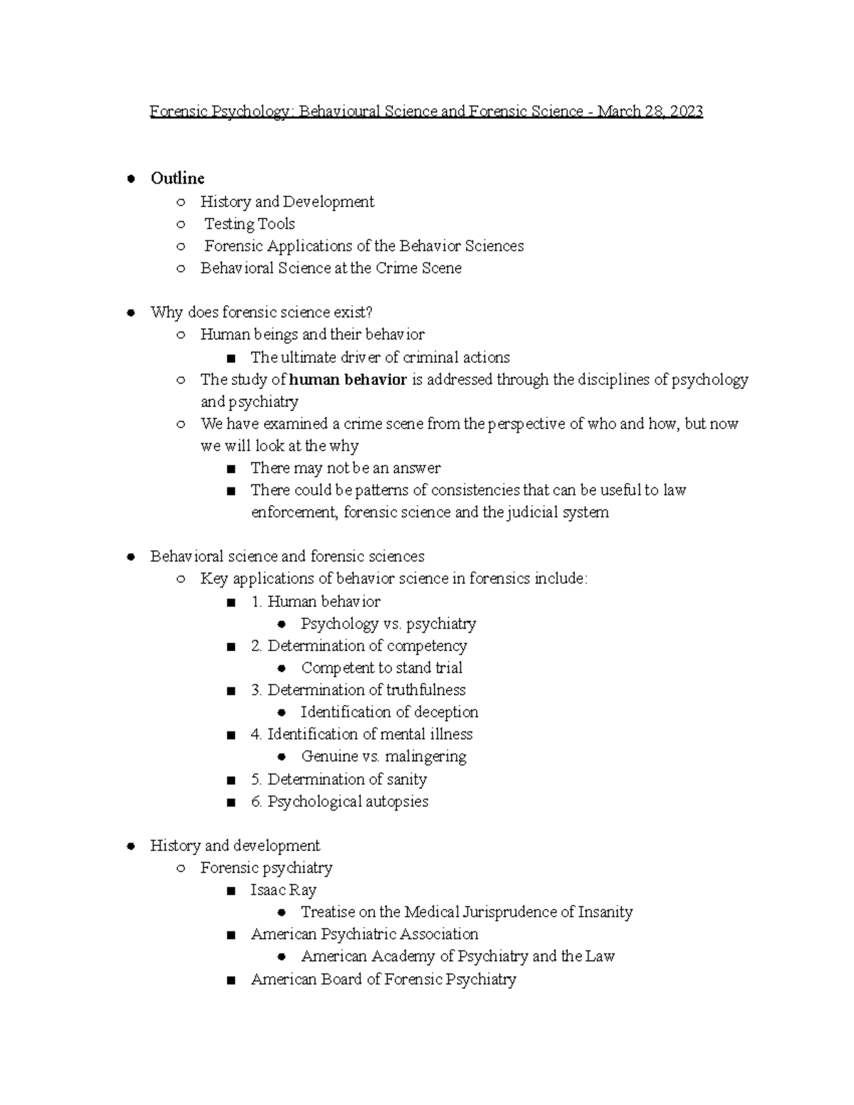 Forensic Psychology Behavioural Science and Forensic Science - March 28 ...