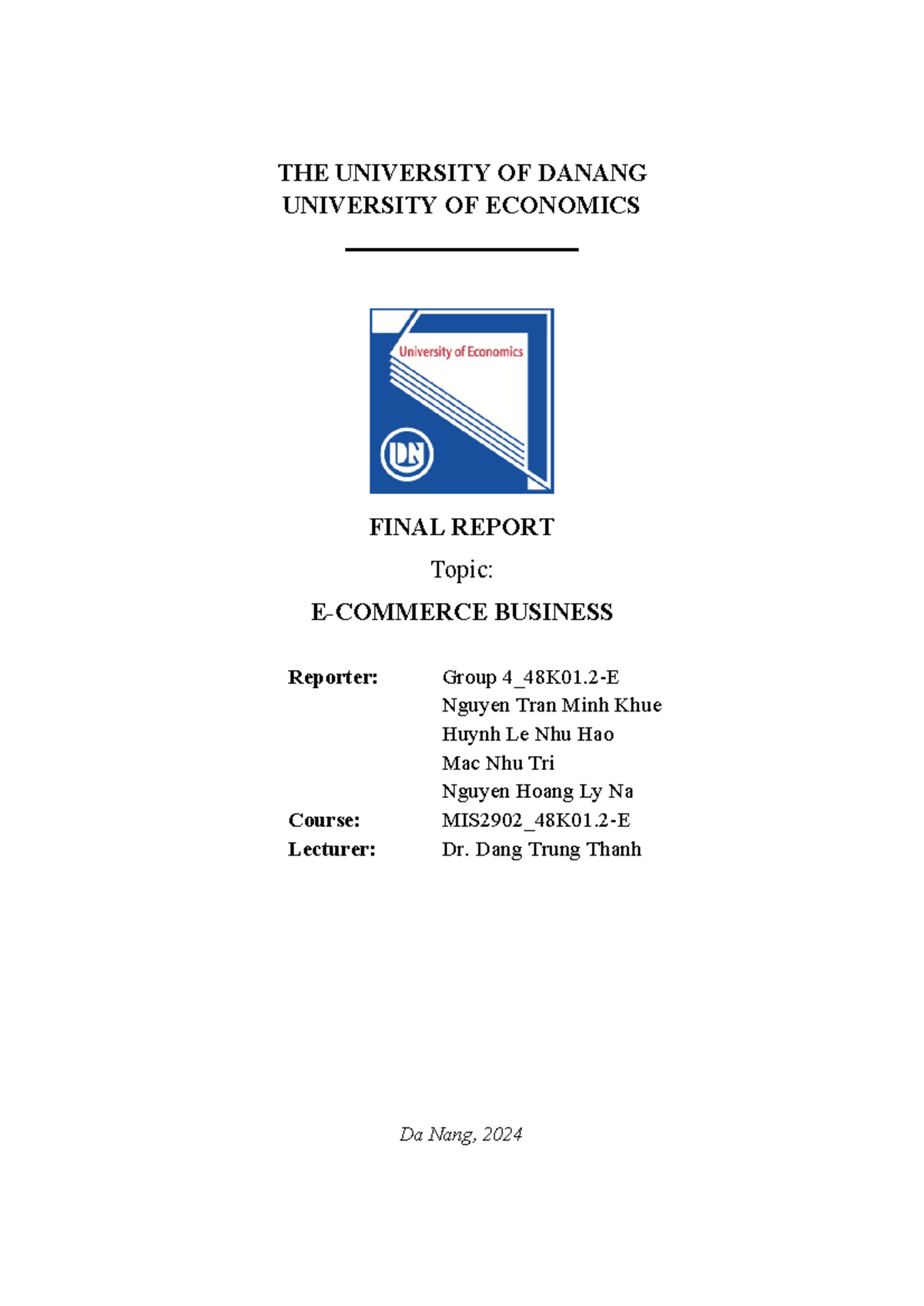 Group 4 E-commerce-business - THE UNIVERSITY OF DANANG UNIVERSITY OF ...