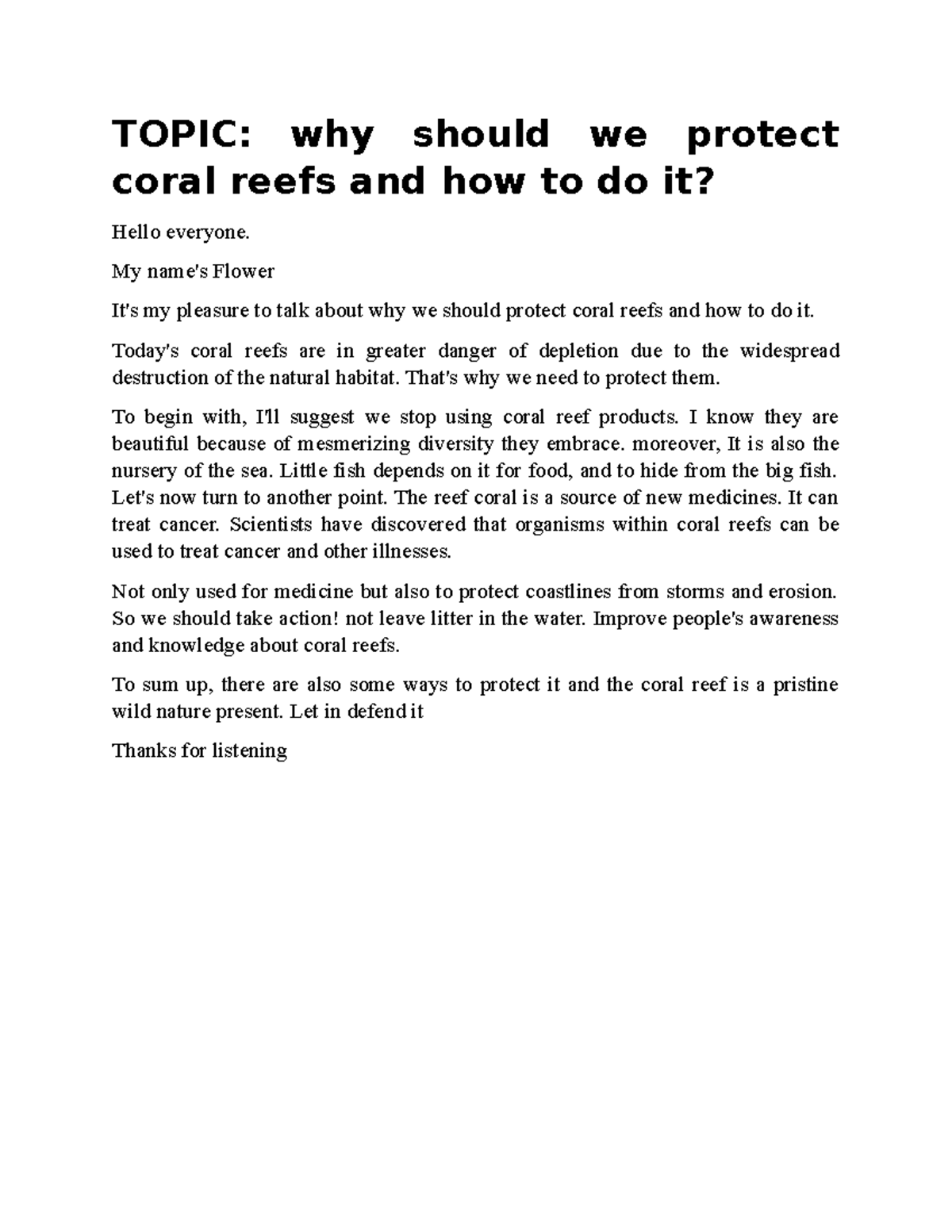 Unit 6 speaking protect coral reef - TOPIC: why should we protect coral ...