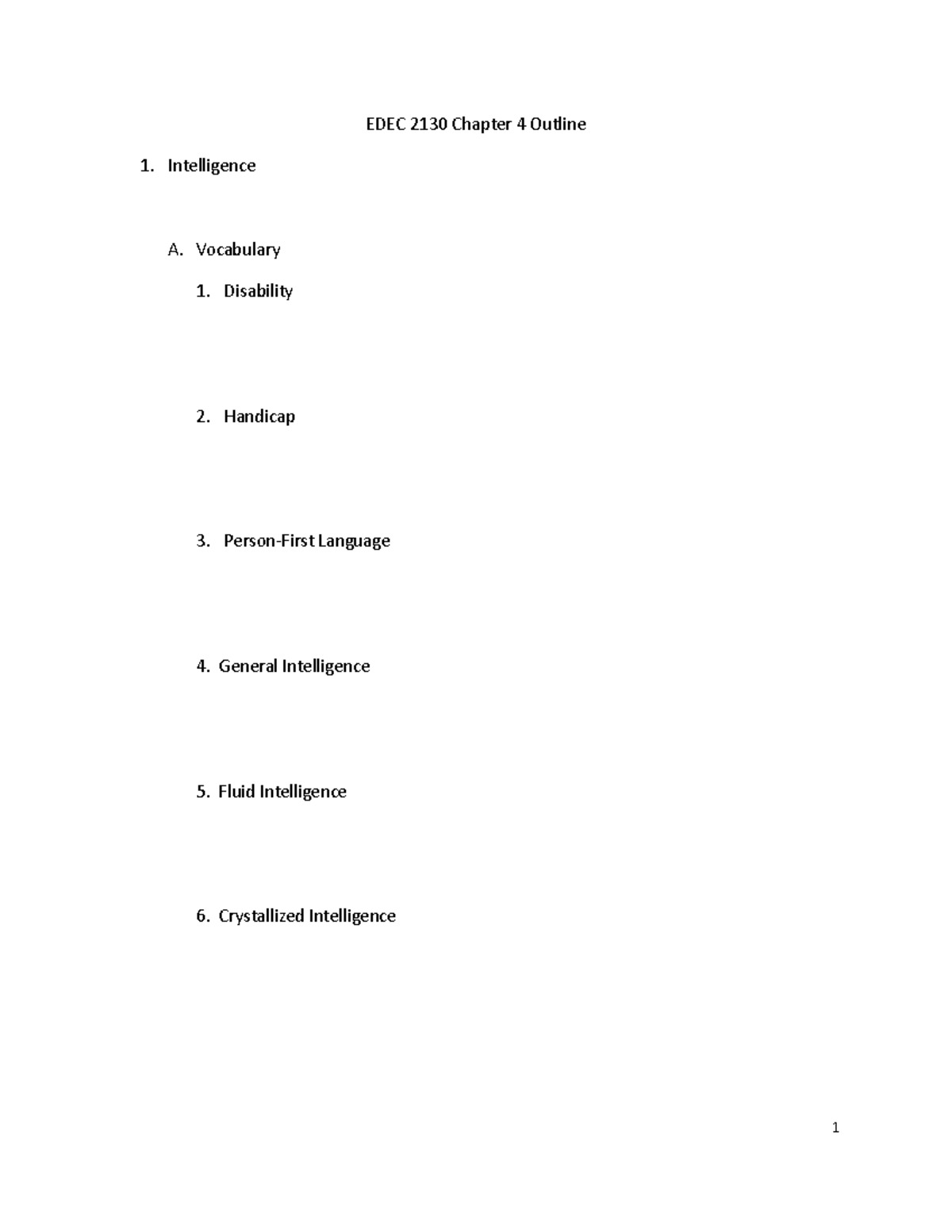 Chapter 4 Notes - Samuel Peavy - Intelligence EDEC 2130 Chapter 4 ...