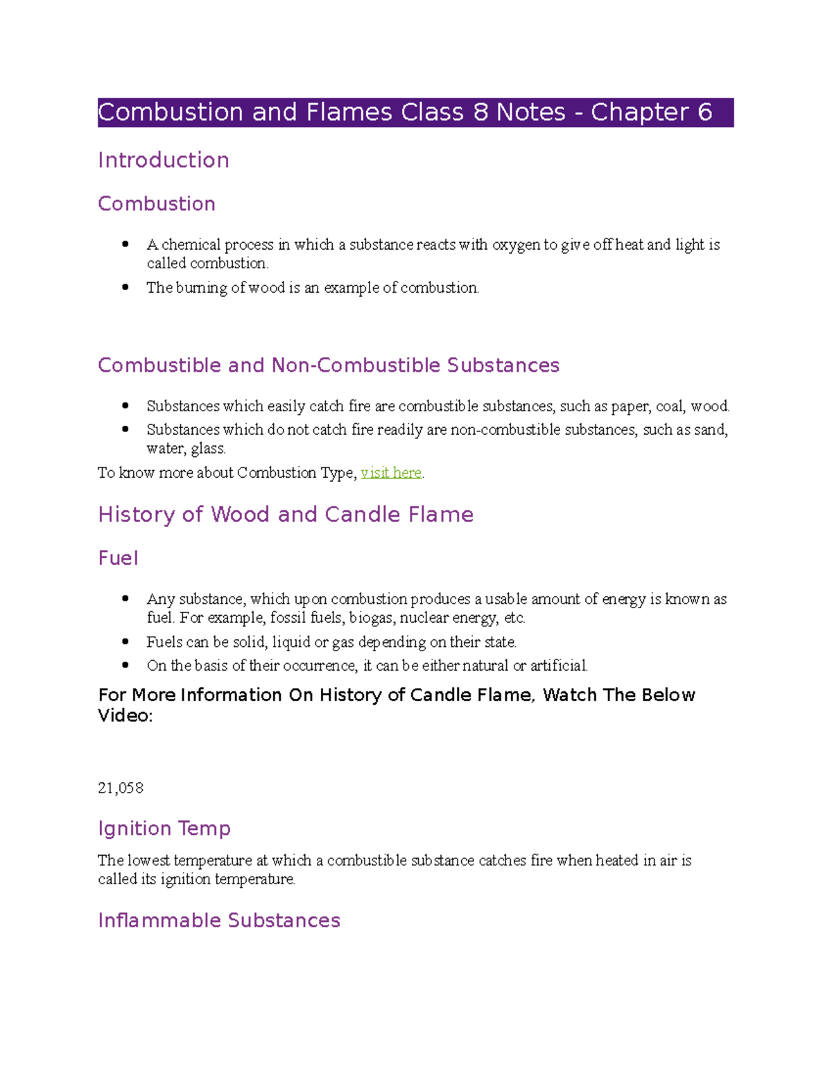 Combustion and Flames Class 8 Notes - The burning of wood is an example ...