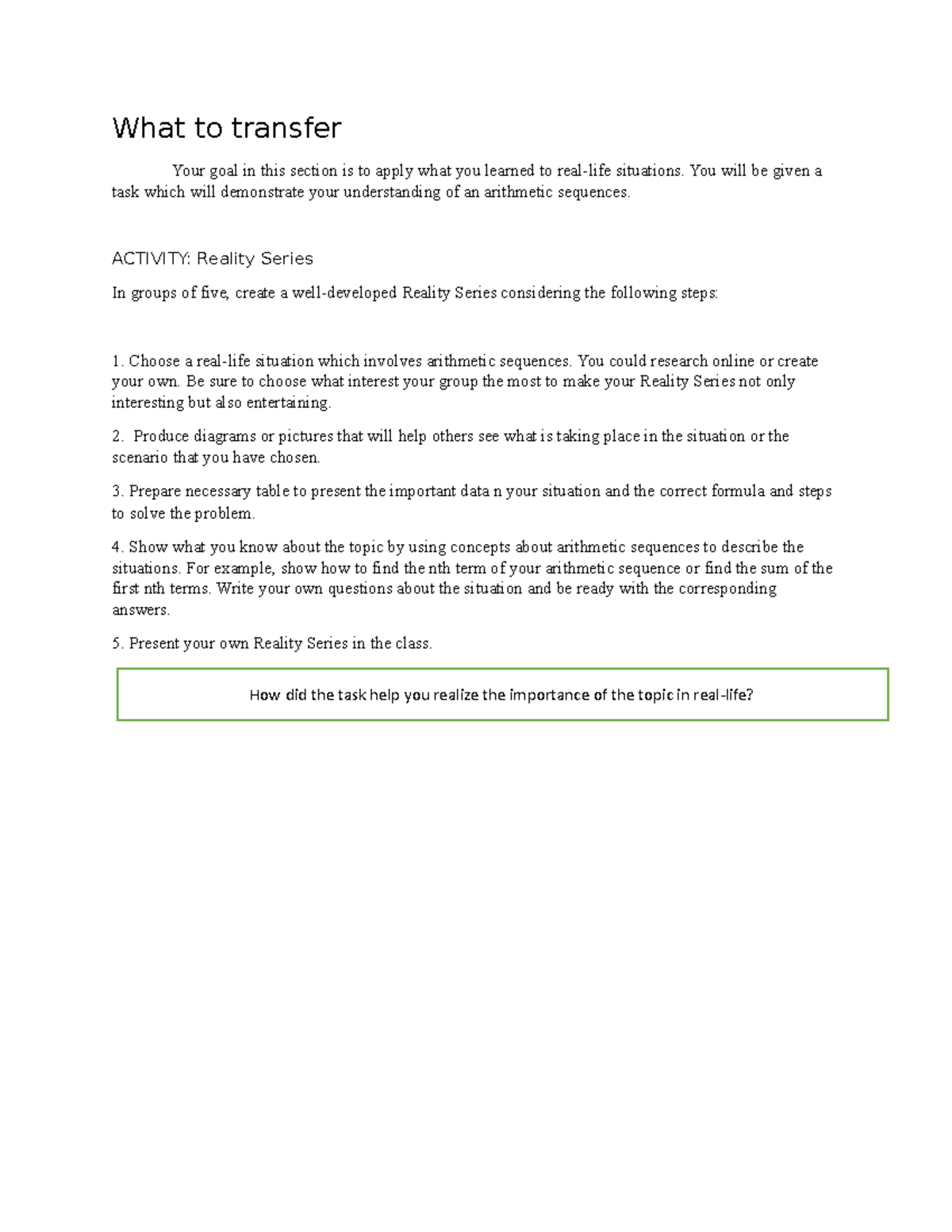 1st qrt PETA Math 10 - What to transfer Your goal in this section is to ...