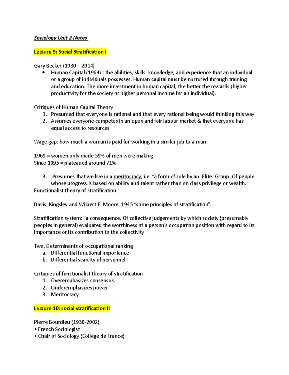 Sociology Unit 2 Notes - Sociology Unit 2 Notes Lecture 9: Social ...