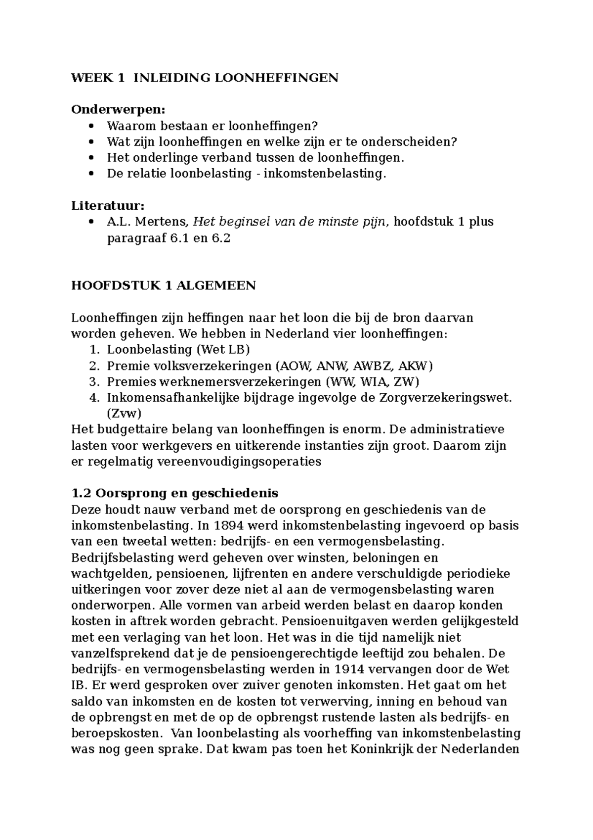Loonheffingen - Week 1-3 - WEEK 1 INLEIDING LOONHEFFINGEN Onderwerpen ...