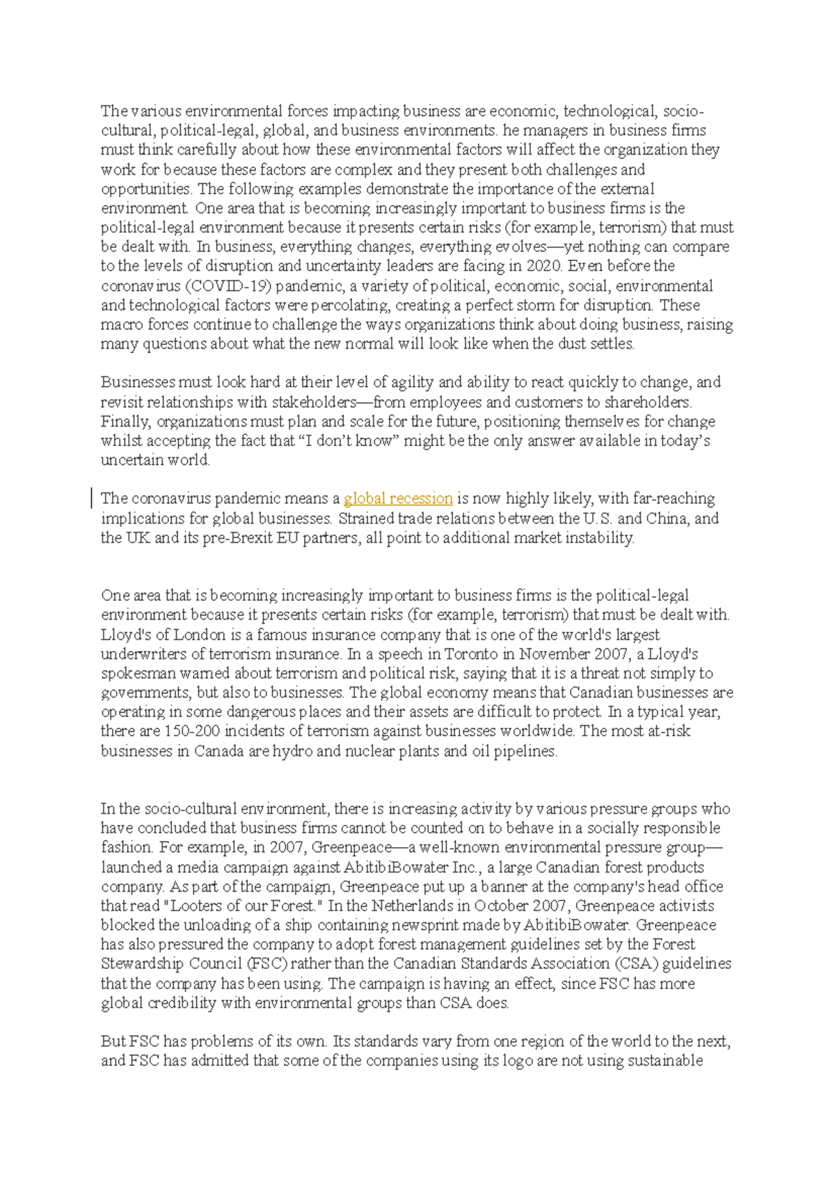 The various environmental forces impacting business are economic - he ...