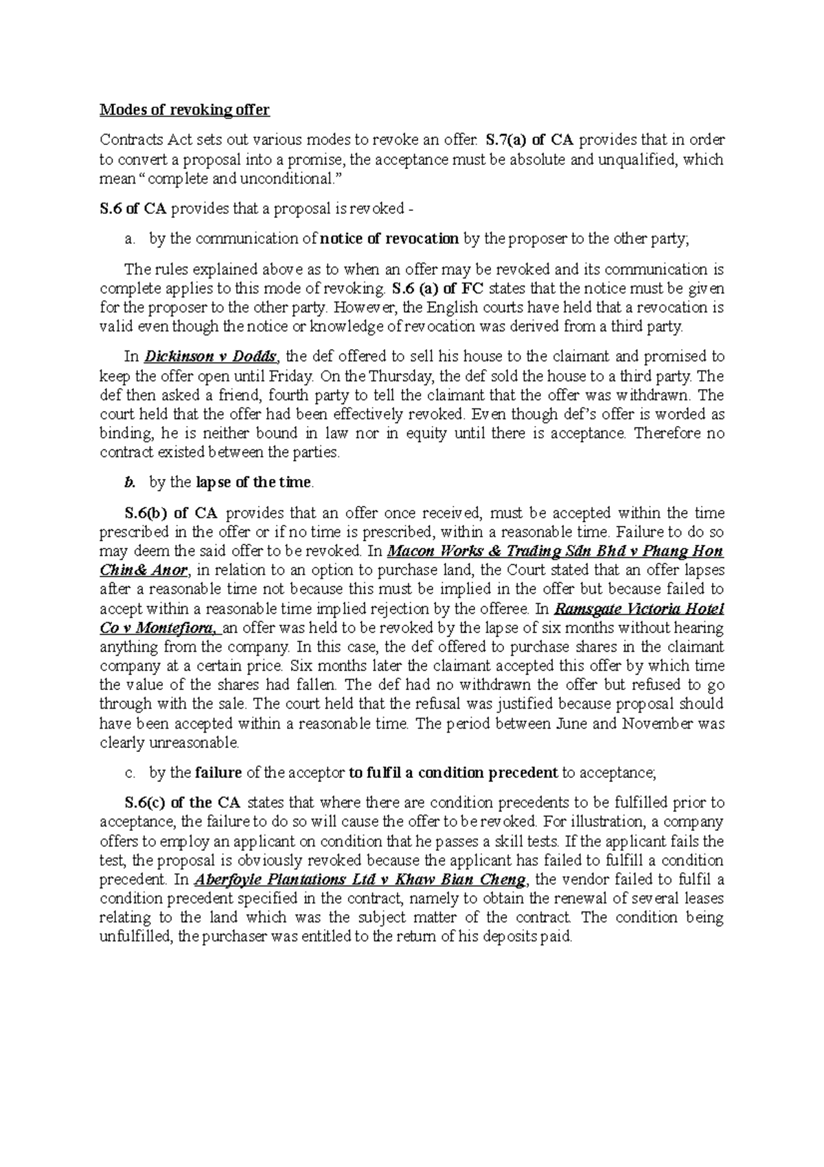 Revocation Of Offer Modes Of Revoking Offer Contracts Act Sets Out Various Modes To Revoke An