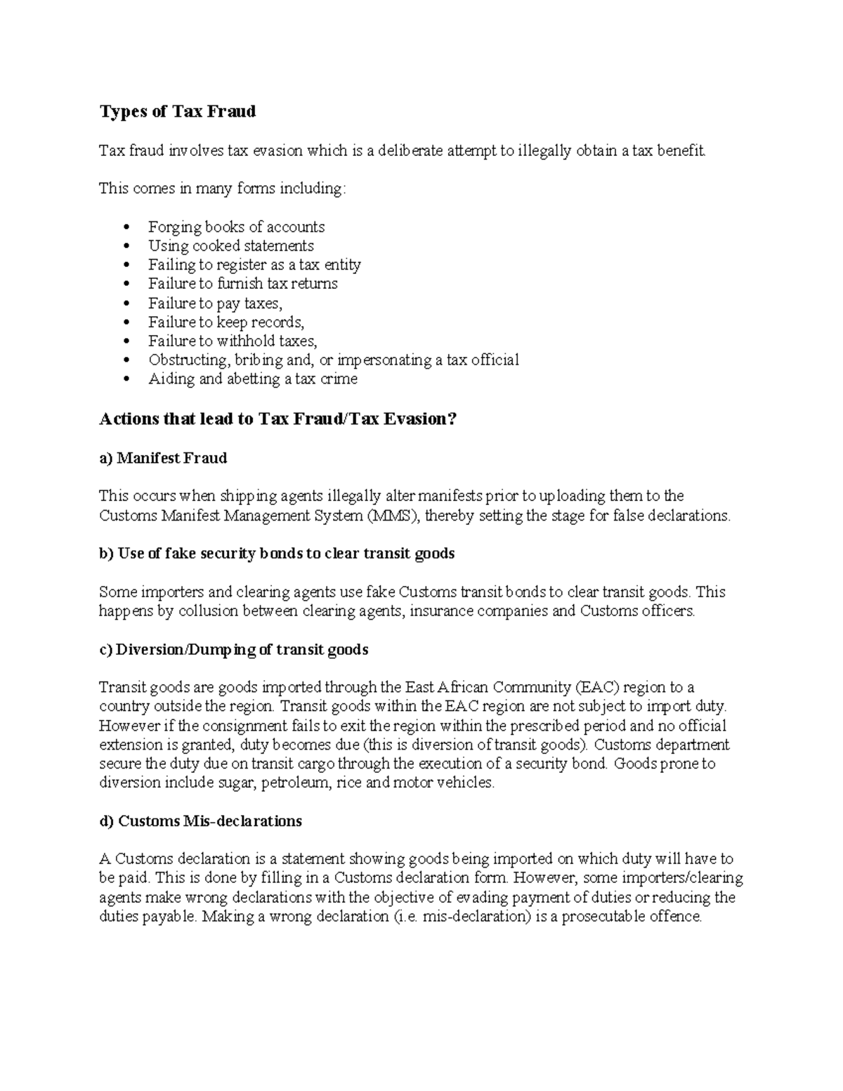 Types of Tax Fraud - Lecture notes - Types of Tax Fraud Tax fraud ...