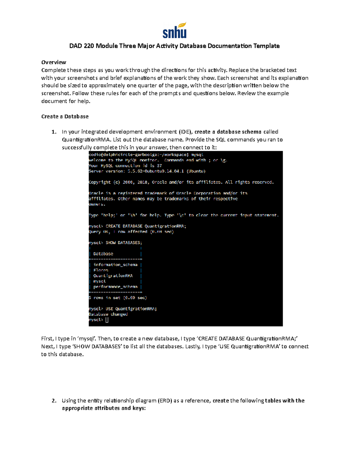 Dad 220 Module Three Major Activity Database Documentation Template