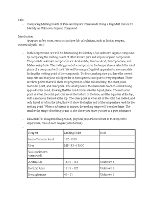 Carbonyl lab writeup - This experiment will accomplish the goal of ...