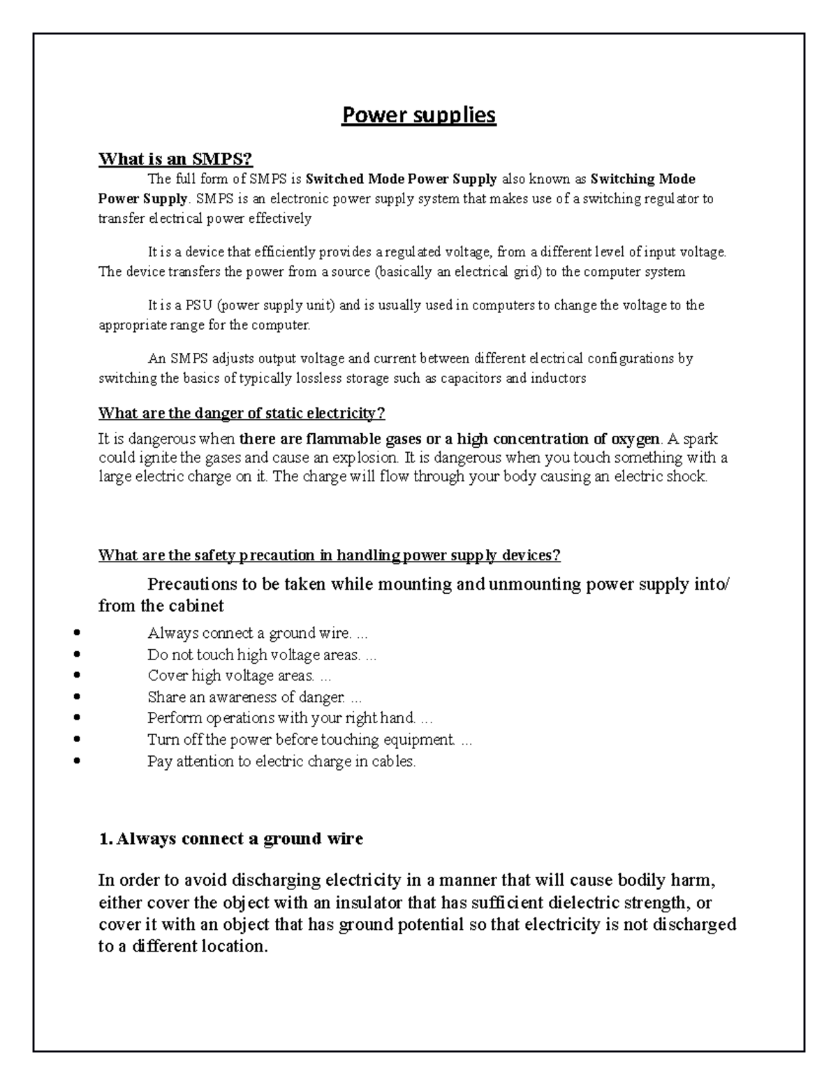 PC notes 2 - good - Power supplies What is an SMPS? The full form of ...