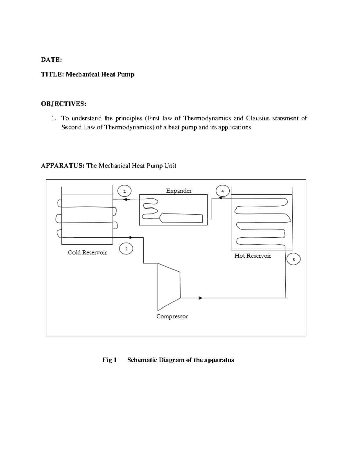 Lab Sheet-Mechanical Heat Pump - DATE: TITLE: Mechanical Heat Pump ...