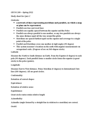 Quiz J Study Sheet - Lecture J quizzes answers - GEOG 260—Spring 2022 ...
