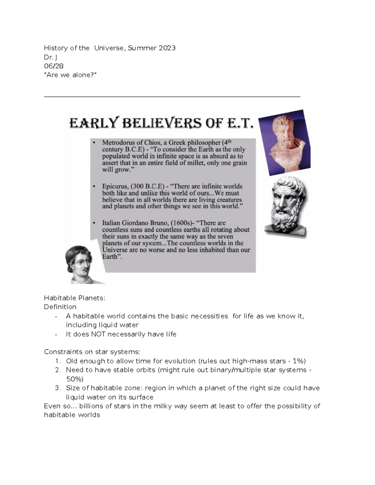 Are we really alone - in-class notes from presentation/labs - HOU-UF ...