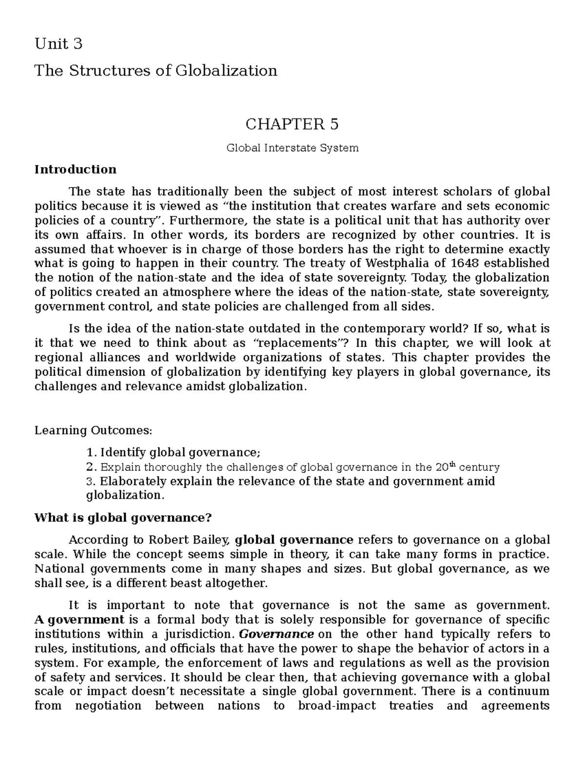 Chapter 4 Global Governance - Unit 3 The Structures of Globalization ...