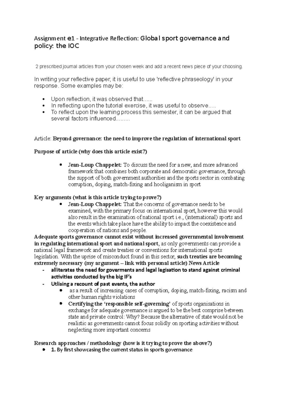 Integrative Reflection - - Studocu