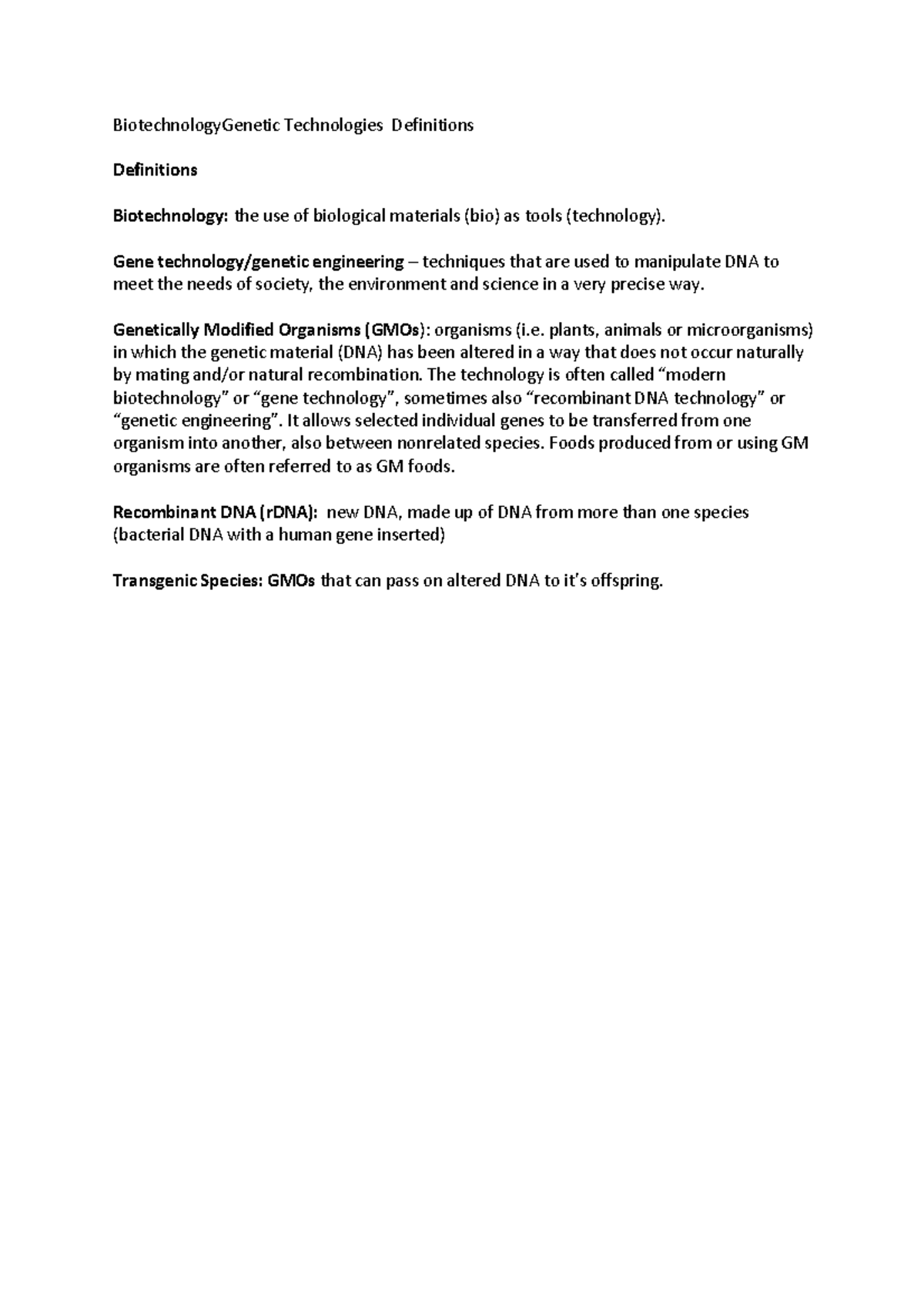 Biotechnology Genetic Technology Definitions. pdf copy - 091123 - Studocu