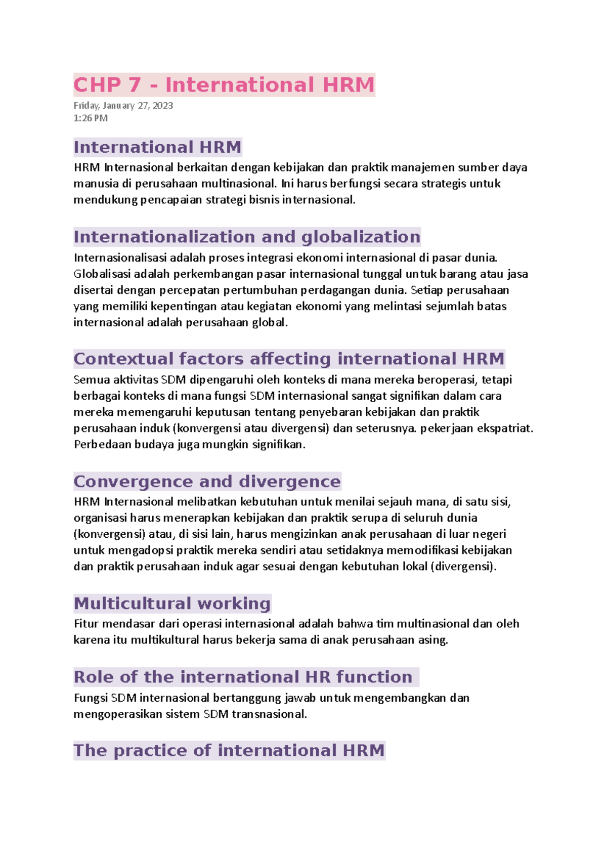 CHP 7 - International HRM - Ini harus berfungsi secara strategis untuk mendukung pencapaian ...