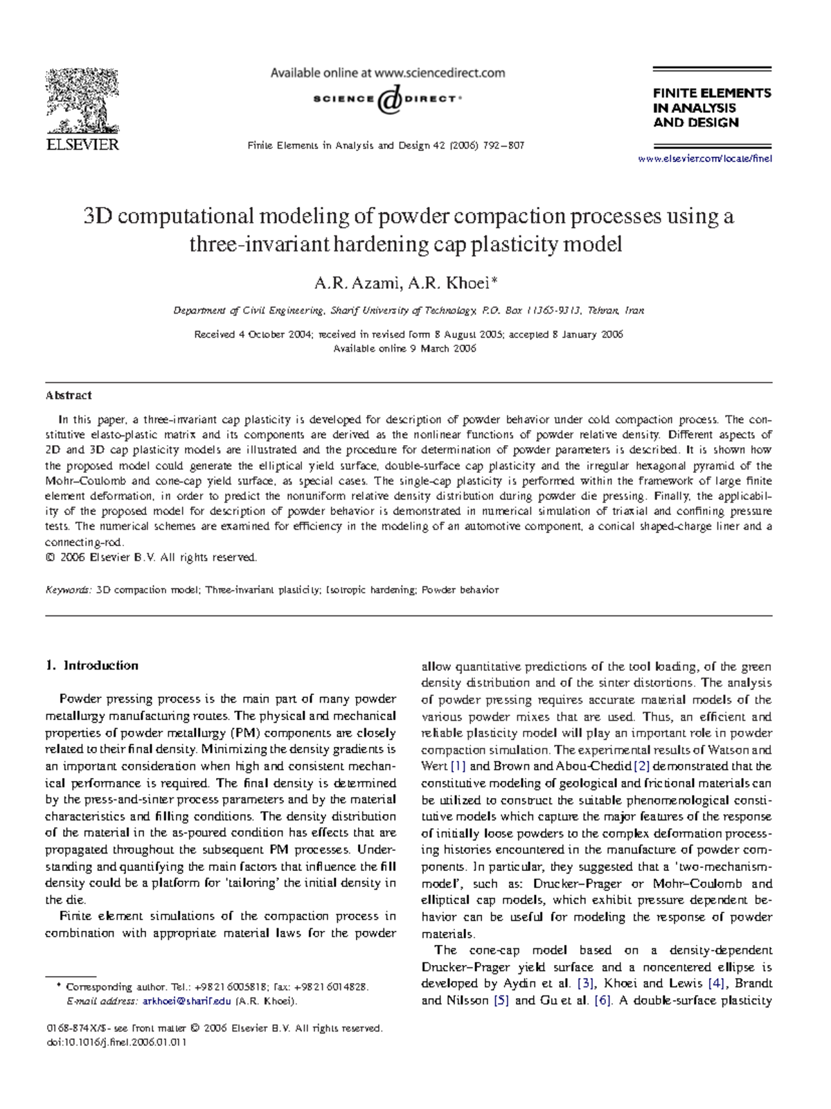 3D computational modeling of powder compaction processes using athree ...