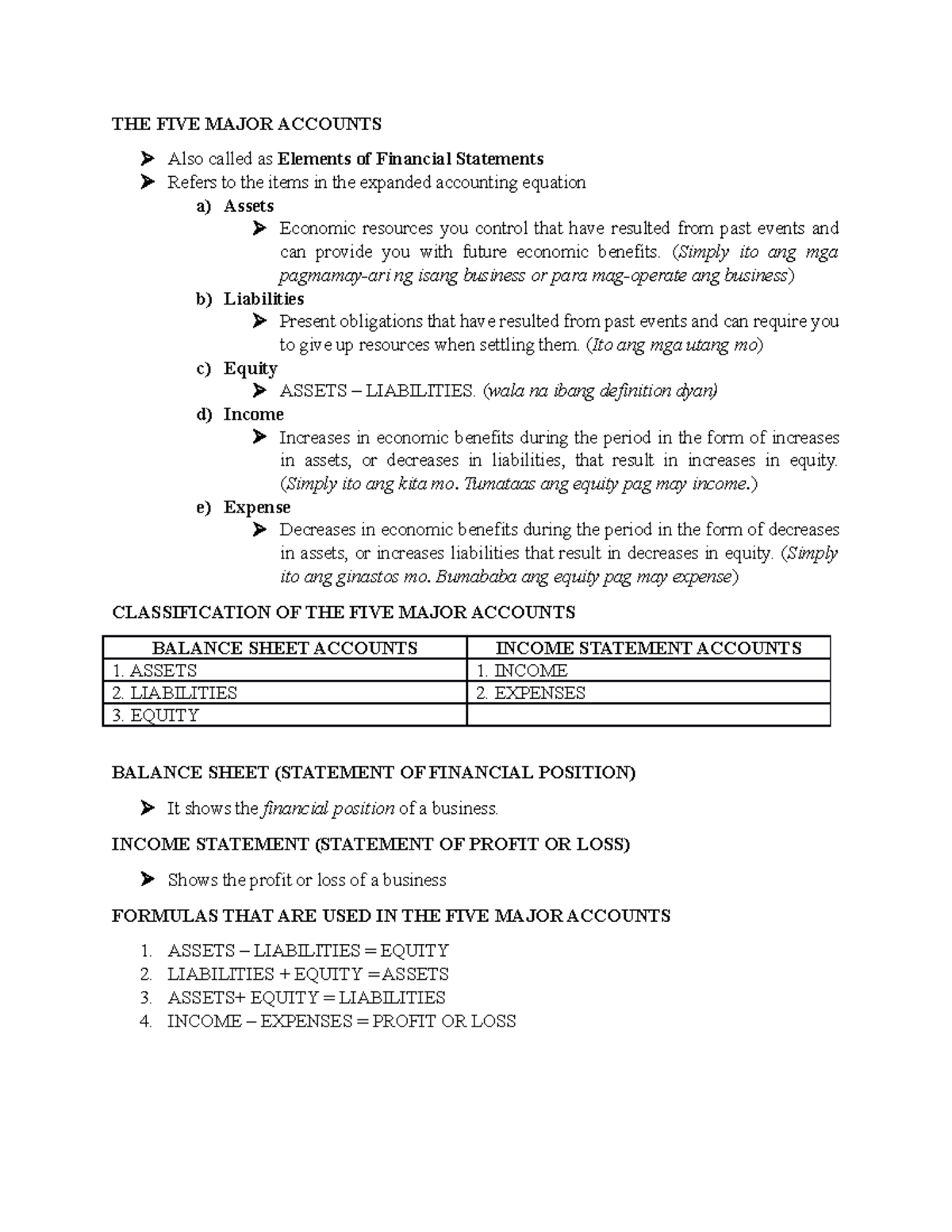 Accounting Reviewer - Help. - THE FIVE MAJOR ACCOUNTS Also called as ...