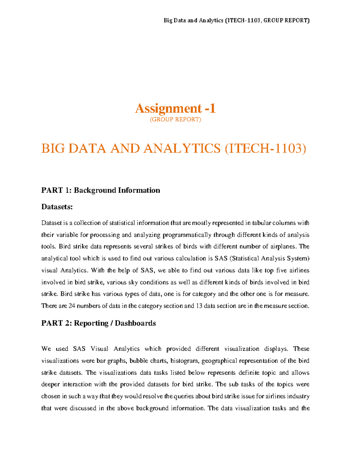 Itech-1103 assignment report - Assignment - (GROUP REPORT) BIG DATA AND ANALYTICS (ITECH-1103 ...