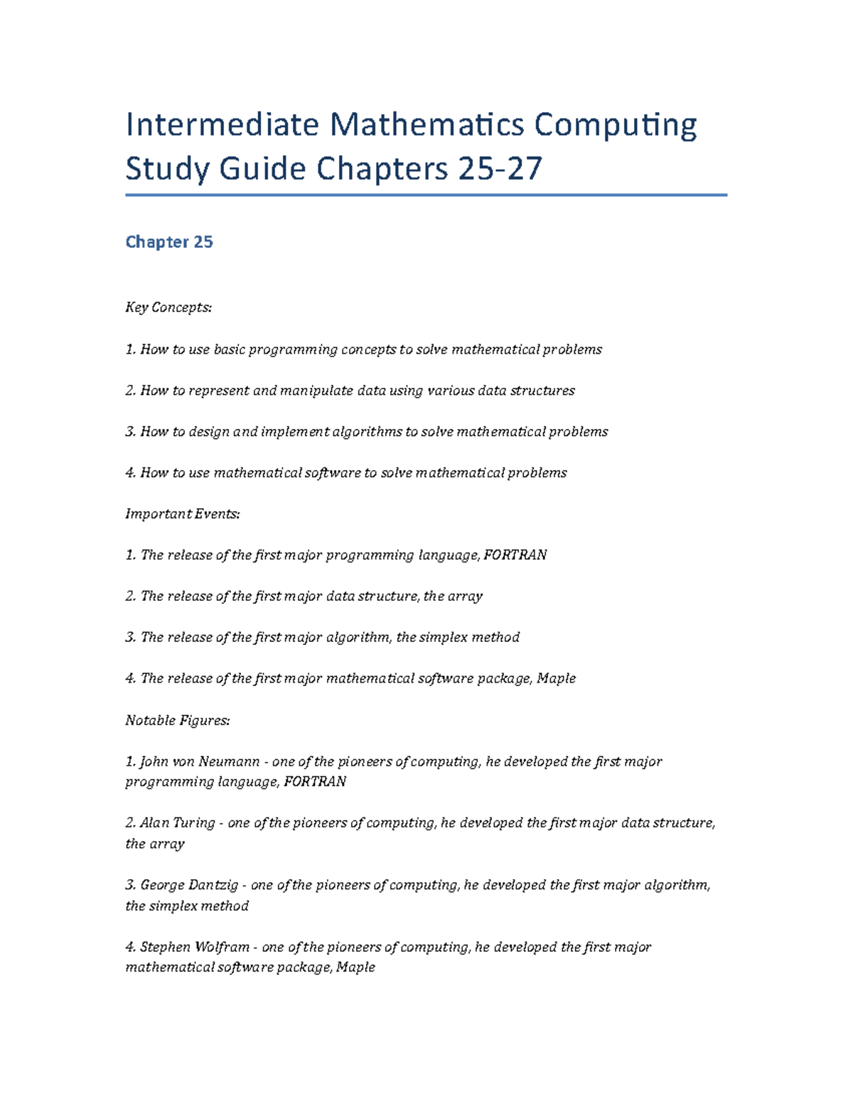 Intermediate Mathematics Computing Study Guide Chapters 25-27 ...