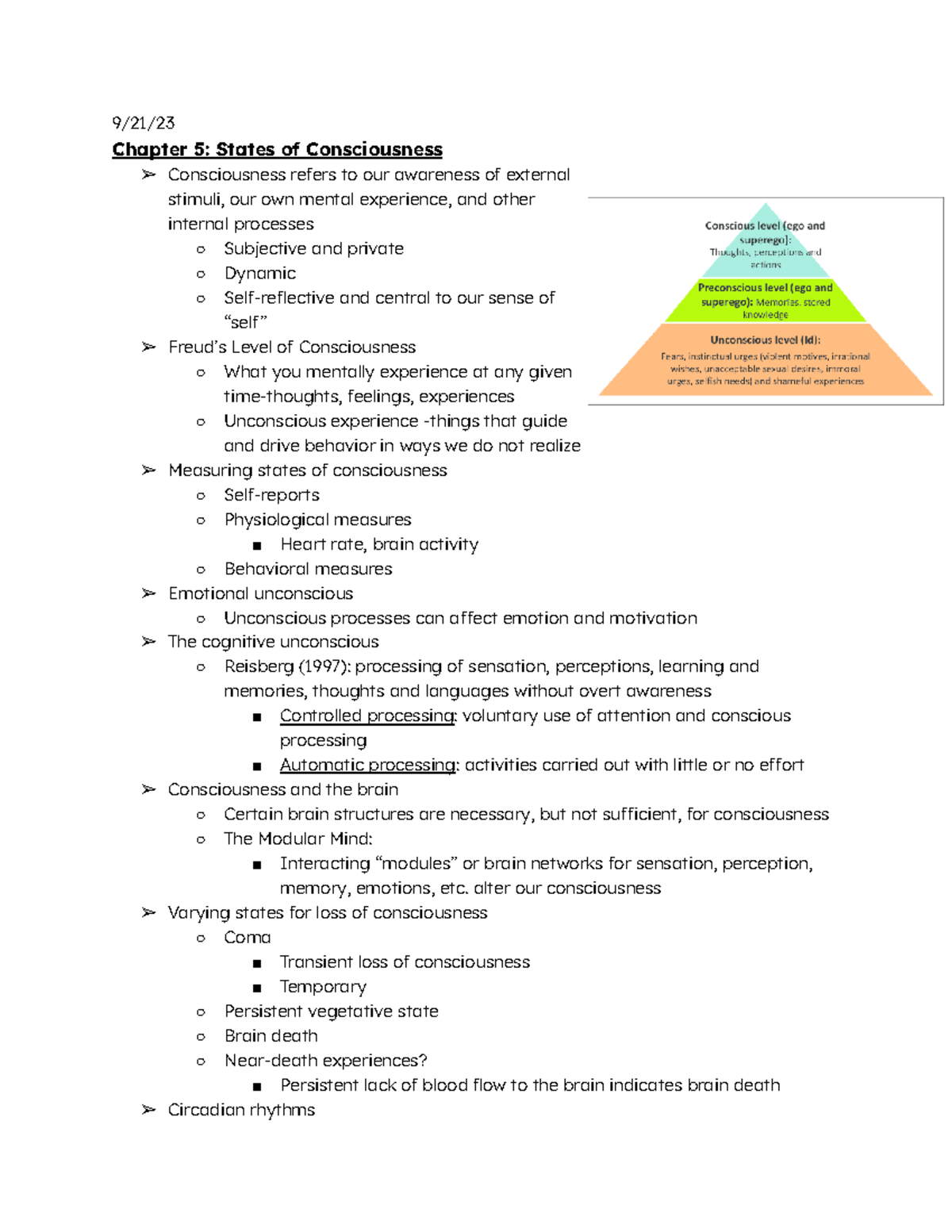 Copy of General Psychology Exam 2 - 9/21/ Chapter 5: States of ...