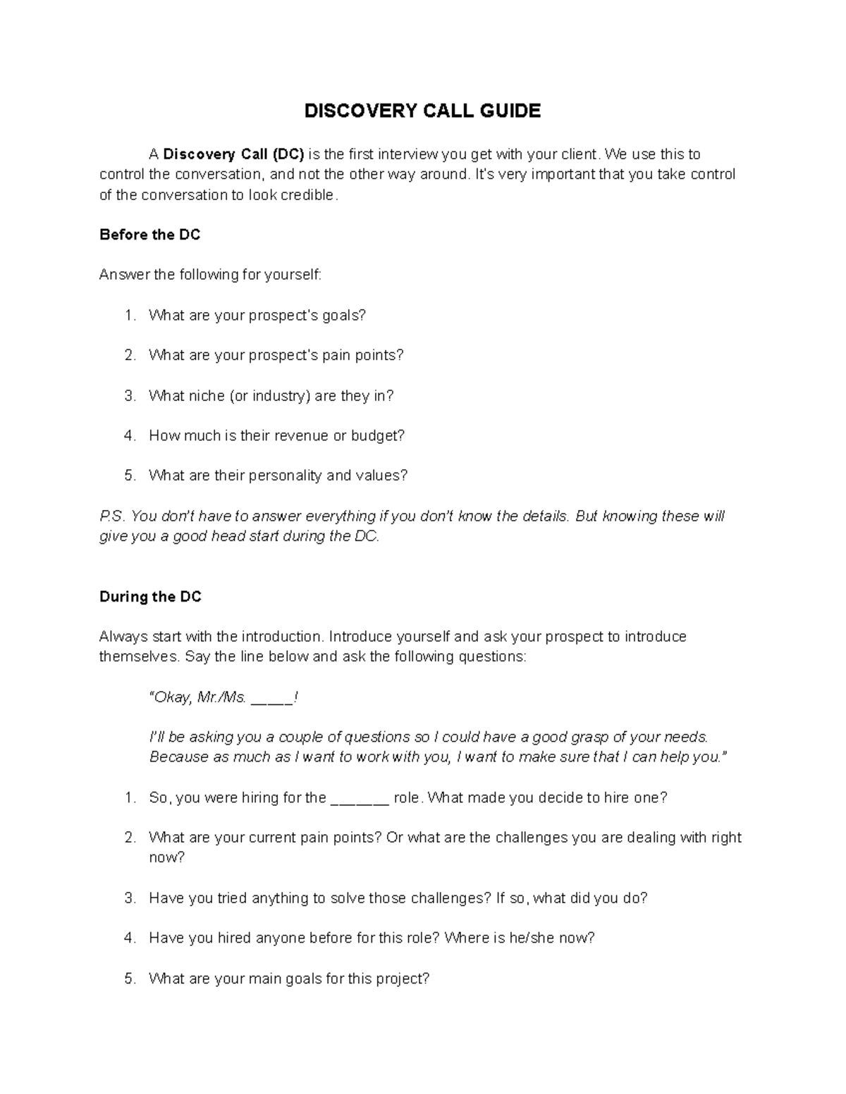Discovery CALL Guide - Kurso - DISCOVERY CALL GUIDE A Discovery Call ...