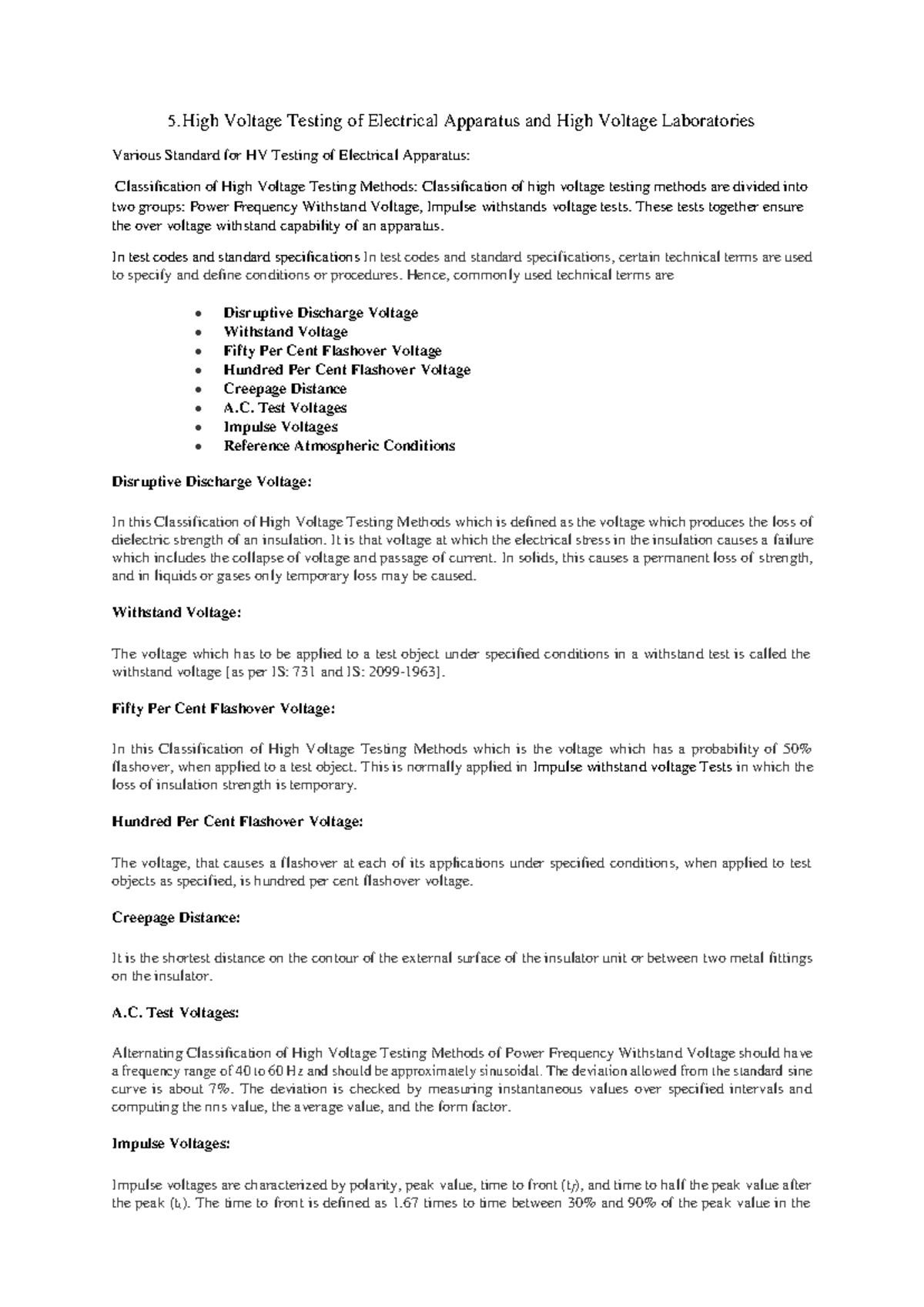 5 Hve Unit 5 High Votage Testing Of Electrical Apparatus And High Voltage Laboratories 5 High