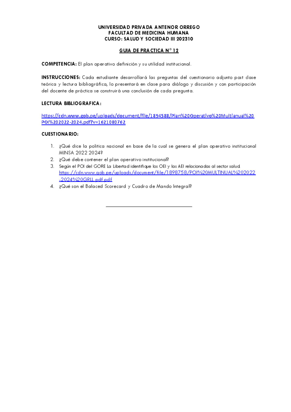 GUIA 12 Salud Y Sociedad III 202310 - UNIVERSIDAD PRIVADA ANTENOR ORREGO FACULTAD DE MEDICINA ...