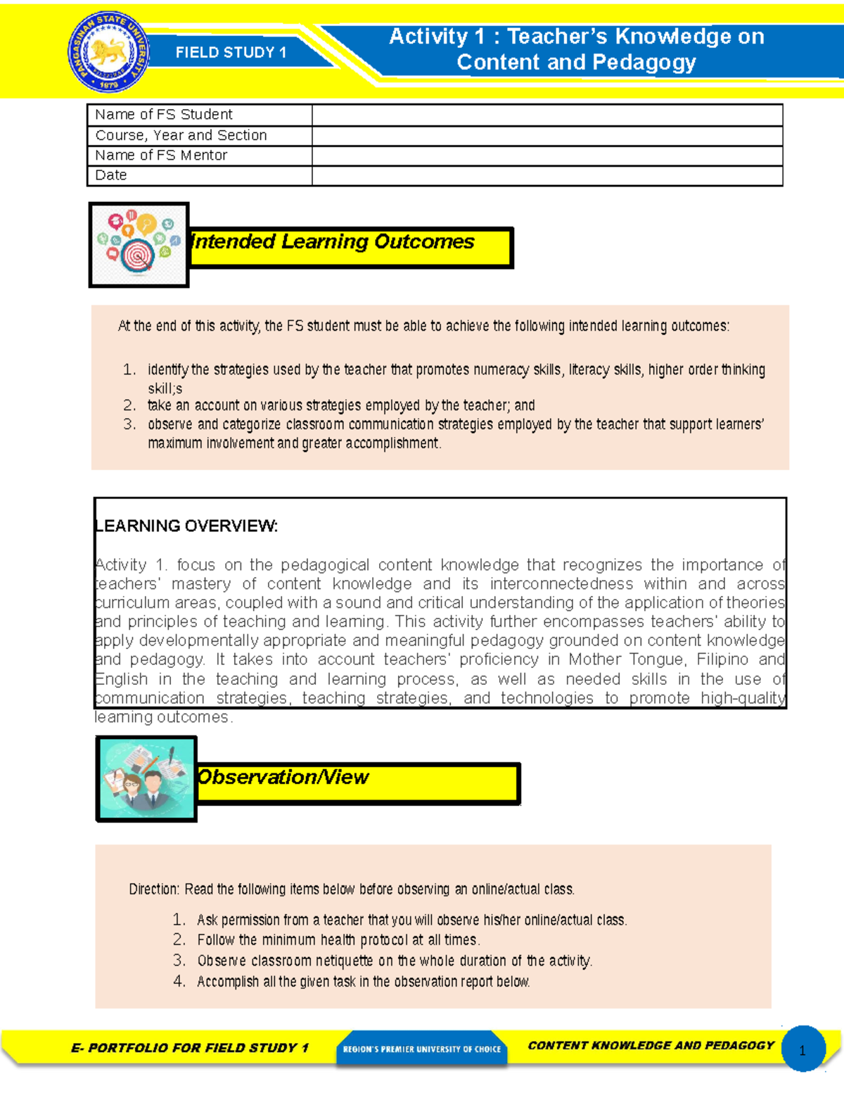 B FS1 Activity 1 updated - Intended Learning Outcomes LEARNING OVERVIEW ...