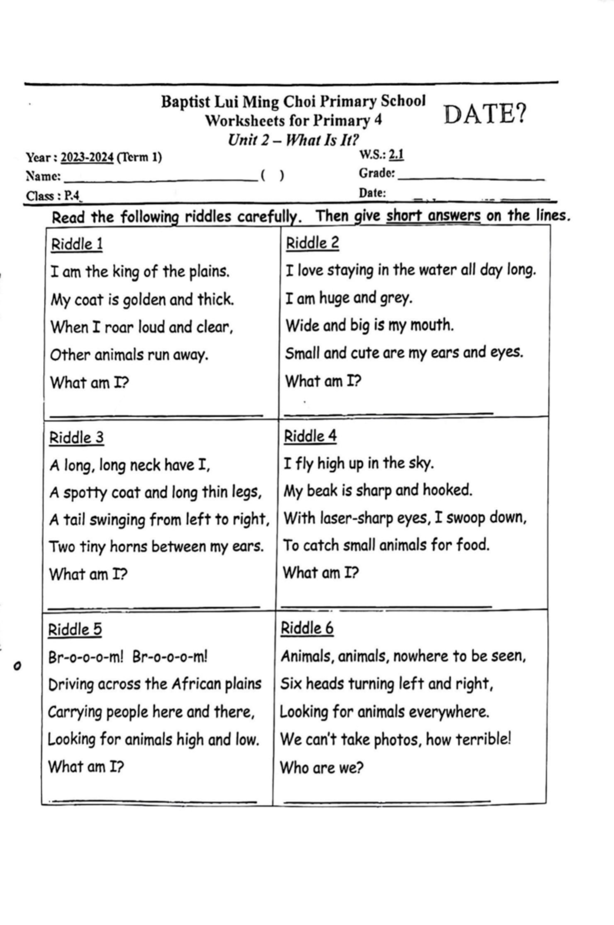 LMC P4 1st Term English WS U2 - Baptist Lui Ming Choi Primary School ...