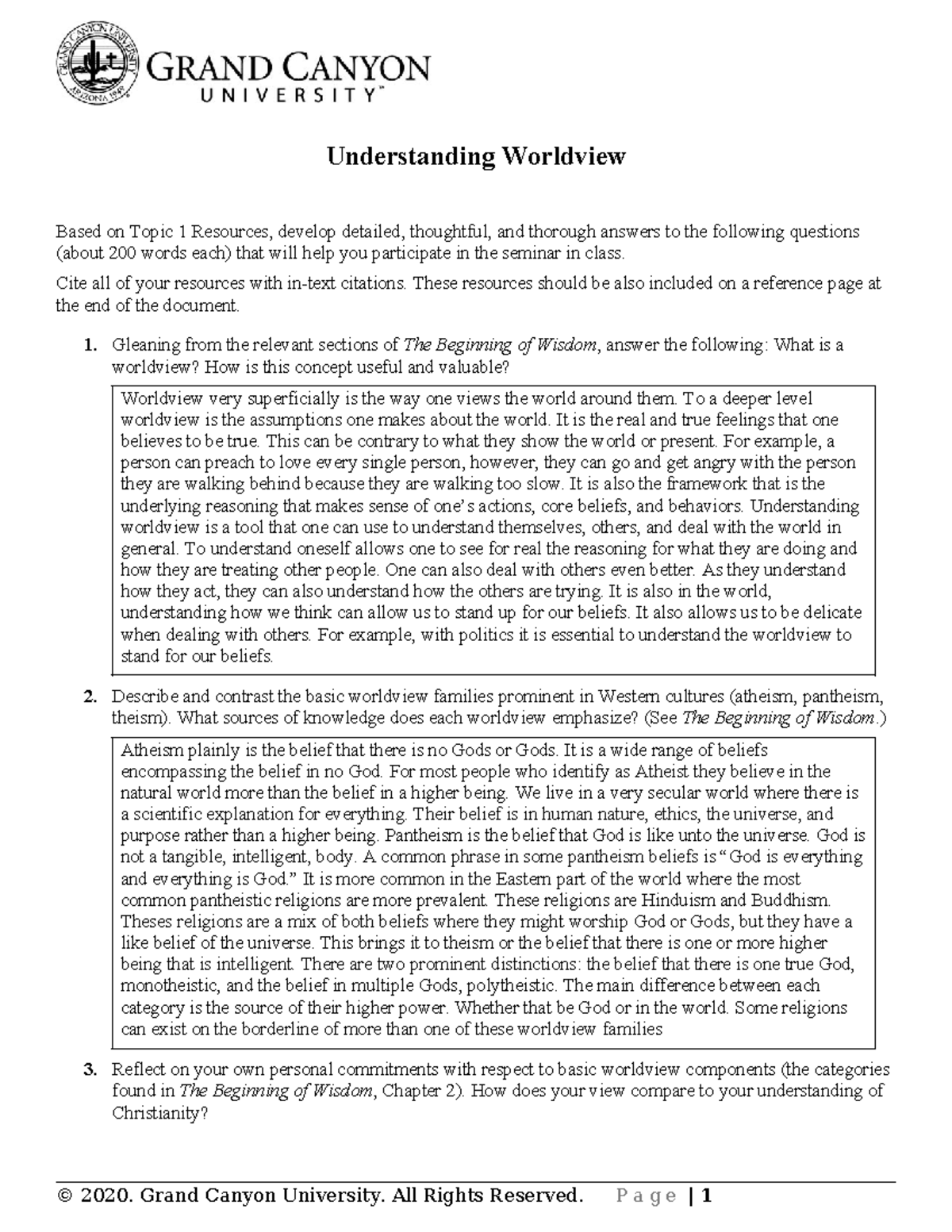 Seminar 1 - Understanding Worldview - Understanding Worldview Based on ...