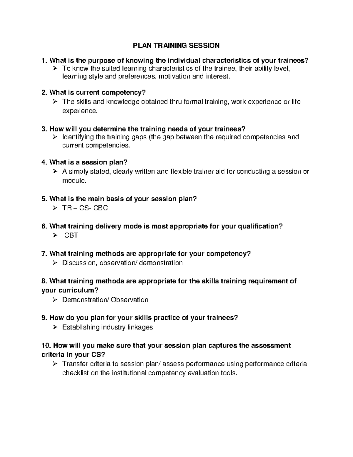 TM1- Written or Oral Interview - PLAN TRAINING SESSION What is the ...