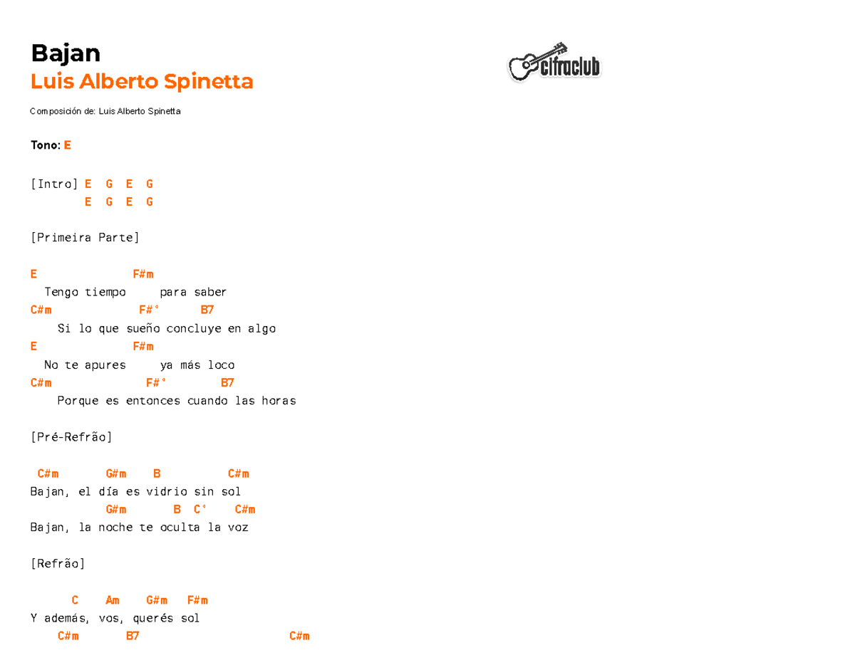 Cifra Club - Luis Alberto Spinetta - Bajan - Bajan Luis Alberto Spinetta Composición de: Luis ...