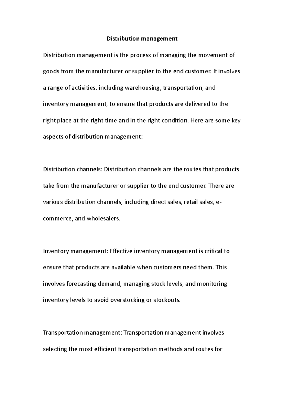 Distribution management - Distribution management Distribution ...