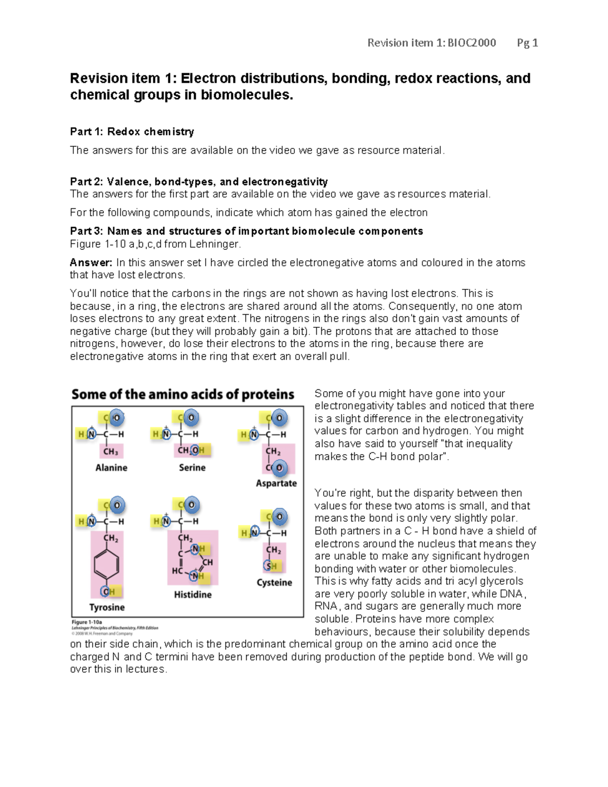 Revision item Week 1 BIOC2000- Answers - Revision item 1: BIOC2000 Pg 1 Revision item 1: - Studocu