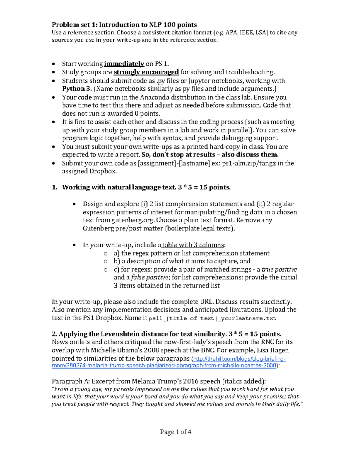PS1 Intro 2NLP - Problem set 1 - Use a reference section. Choose a consistent citation format (e ...